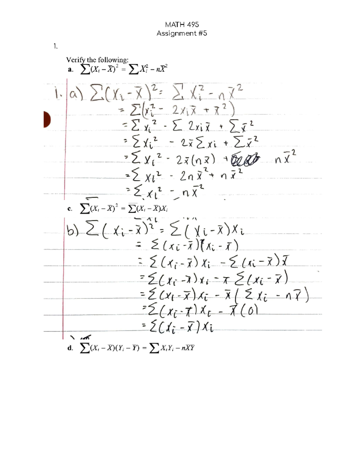 MATH 495 - Assignment #5 - Assignment # Assignment # 2. Assignment ...