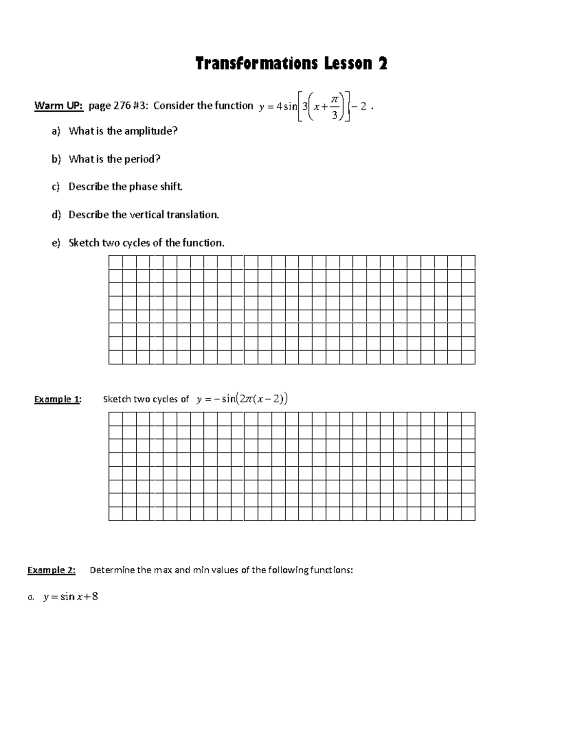 5.3 Transformations Lesson 2 - Transformations Lesson 2 Warm UP: page ...