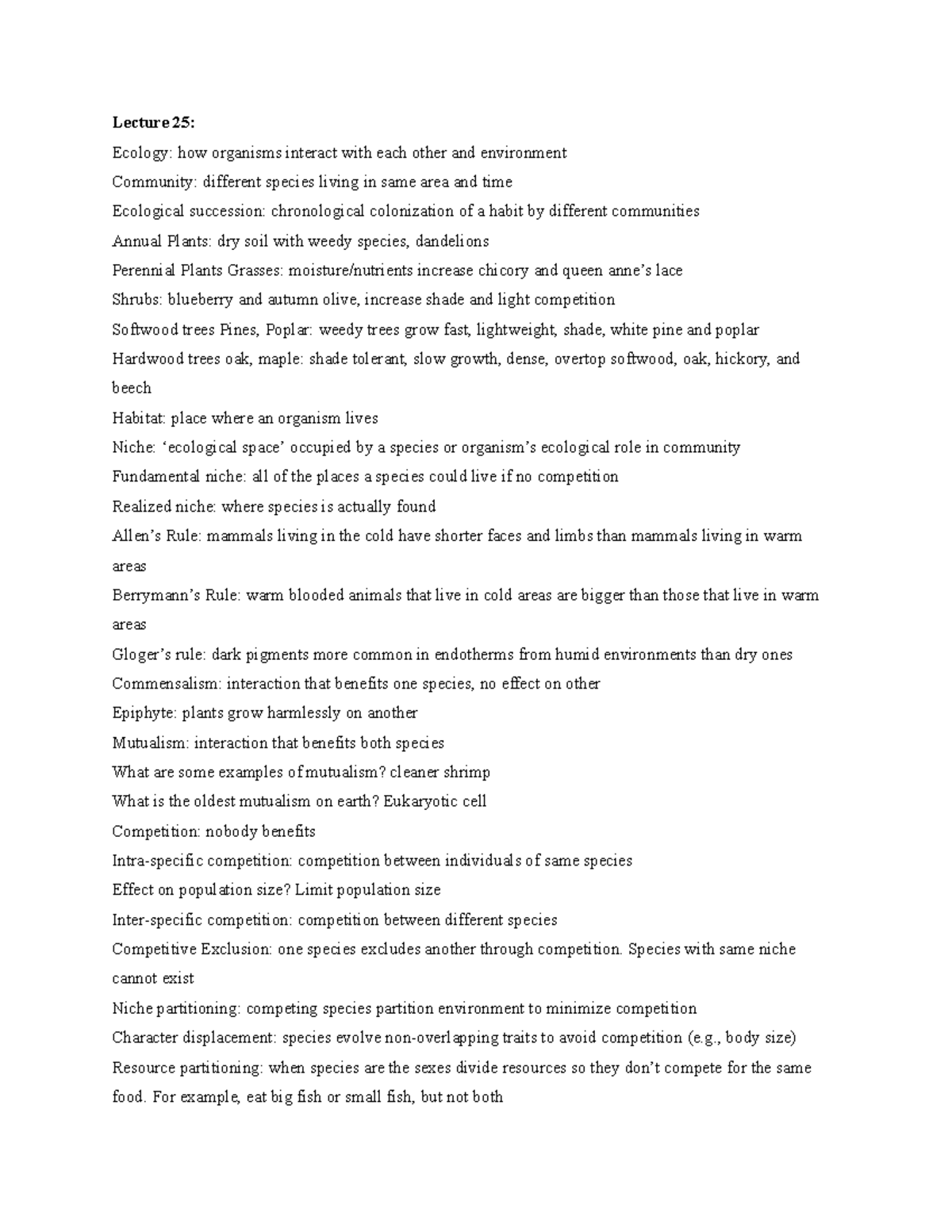 Biology 1102, Lecture 25 - Lecture 25: Ecology: how organisms interact ...