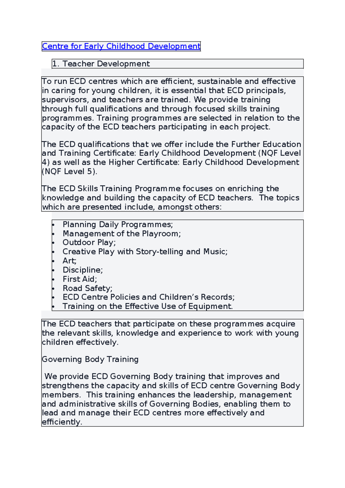 Capacity building for ECD - Centre for Early Childhood Development 1 ...