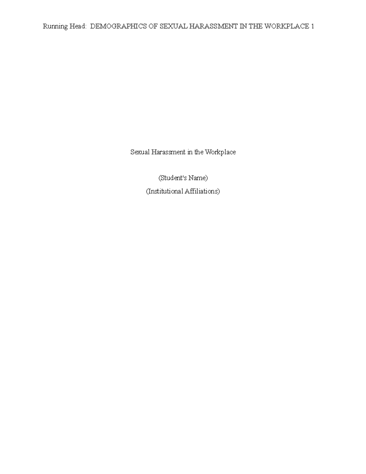 Sexual Harassment and ADA - Running Head: DEMOGRAPHICS OF SEXUAL ...