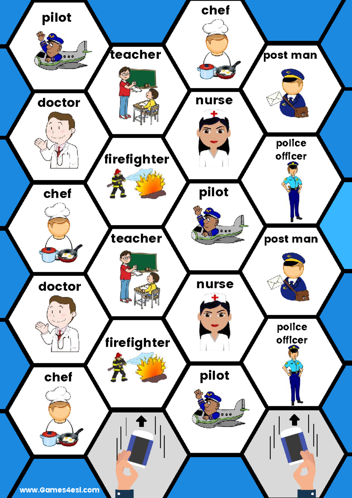 Jobs Board Game Flicker Game - Ingles - teacher doctor firefighter ...