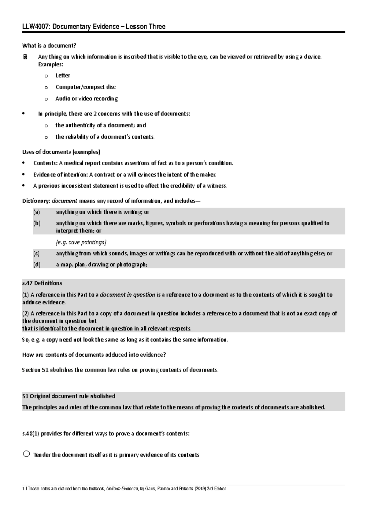 LLW4007 Documentary Evidence - Examples: o Letter o Computer/compact ...