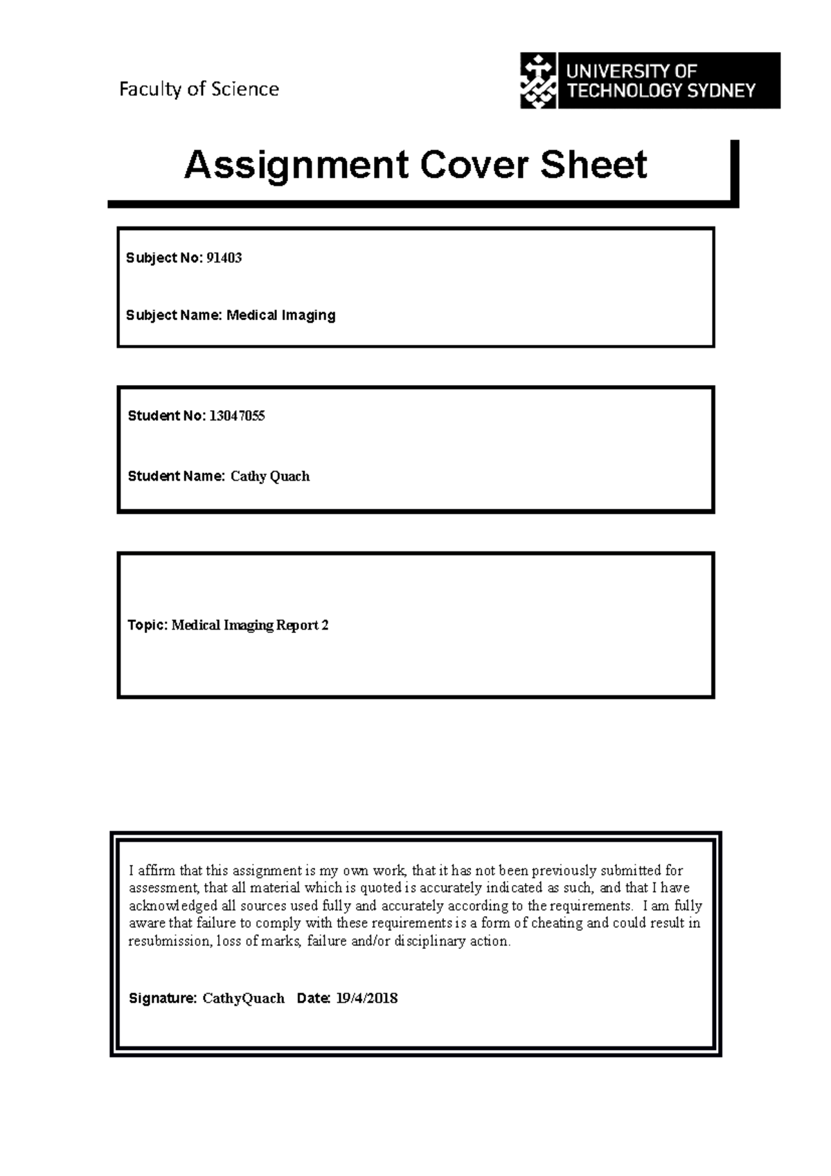 Practical 2 Report 97/100 - Faculty of Science Assignment Cover Sheet ...