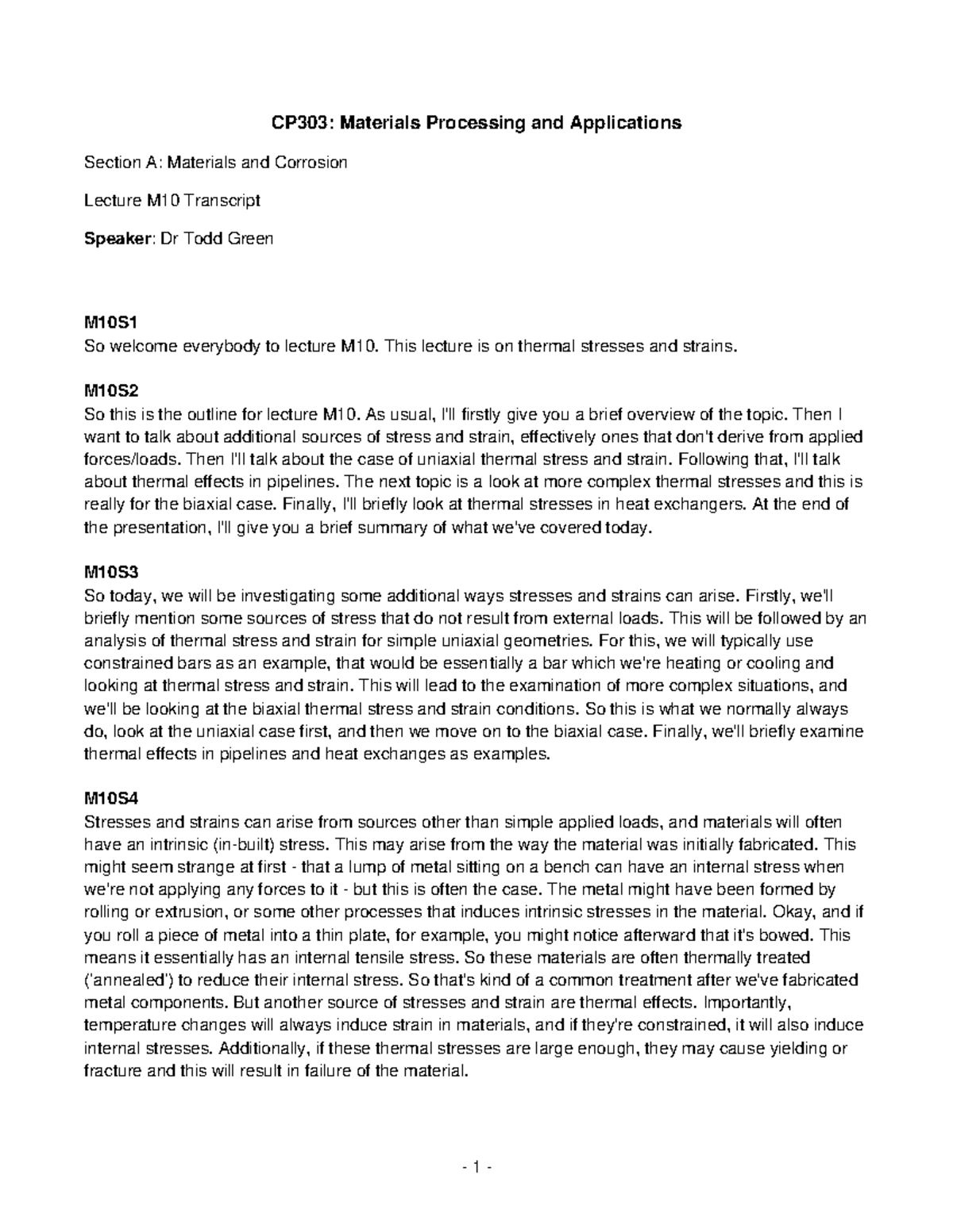 CP303 A M10v2 - CP303: Materials Processing and Applications Section A ...
