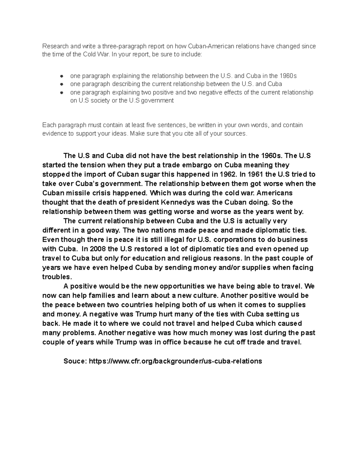 6.05 Honors - Research and write a three-paragraph report on how Cuban ...