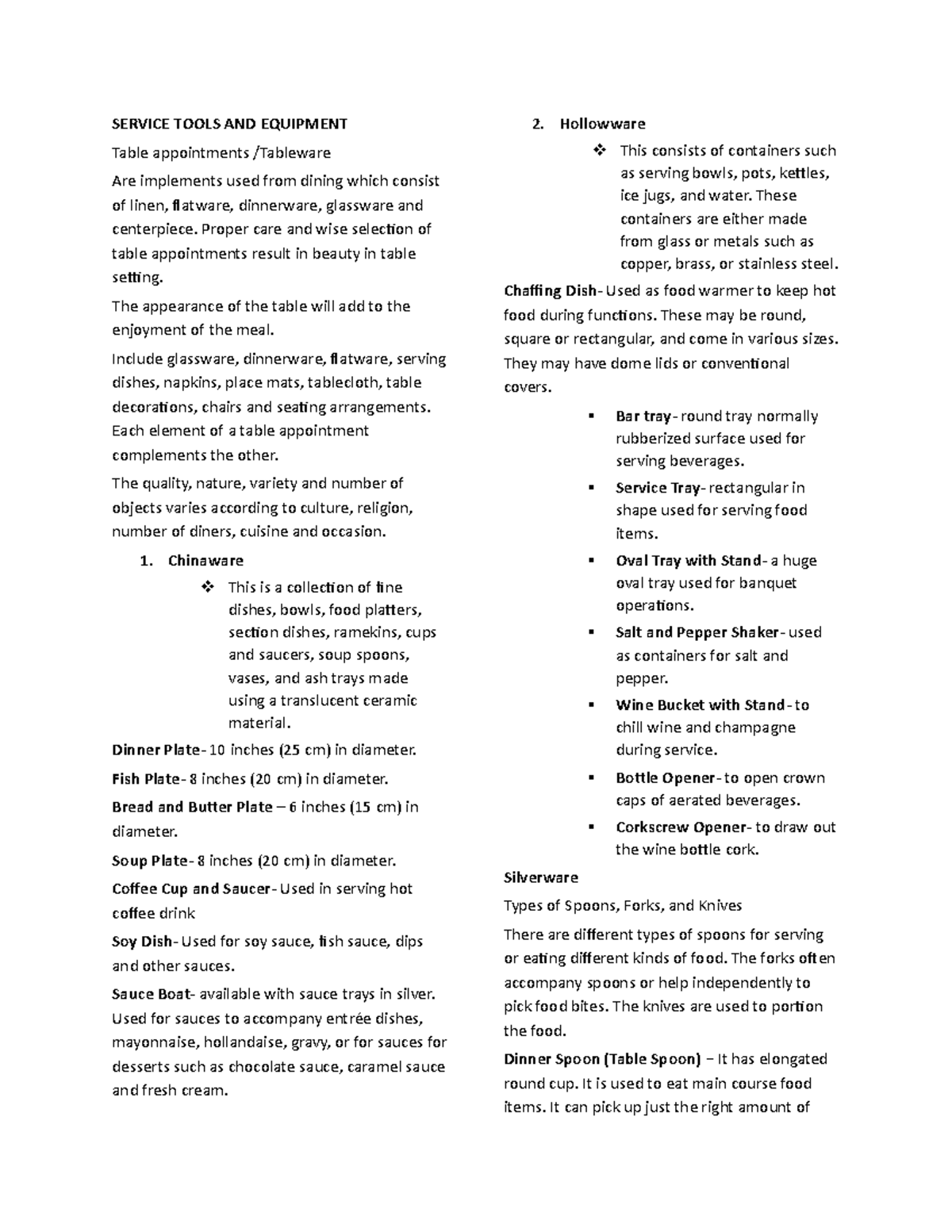 Run With Me So Let - SERVICE TOOLS AND EQUIPMENT Table appointments ...