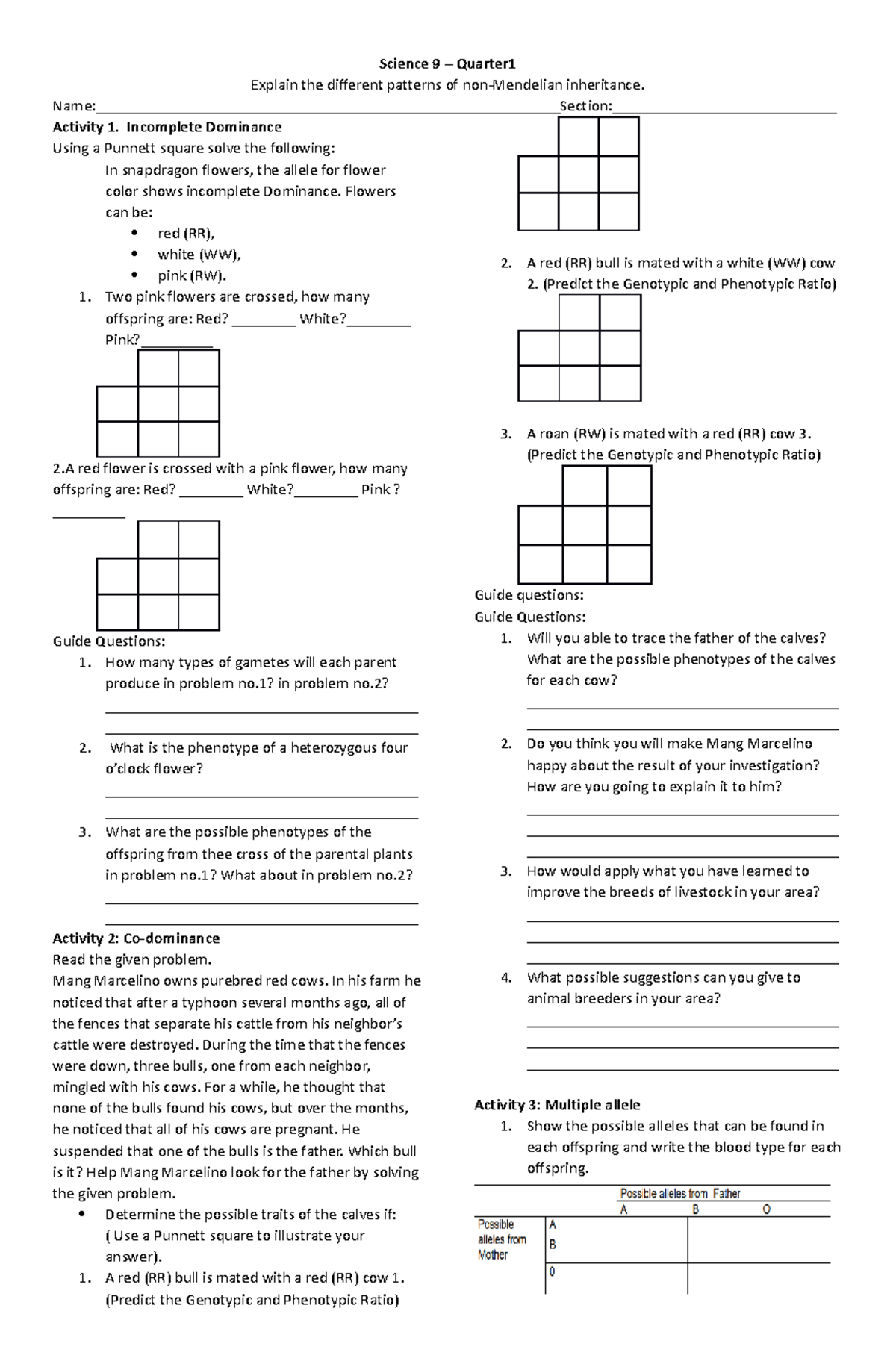Science 9 Pattern OF Inheritance - Science 9 – Quarter Explain the ...