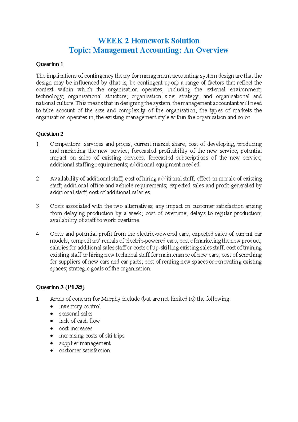 Week 2 Homework Solution - WEEK 2 Homework Solution Topic: Management ...