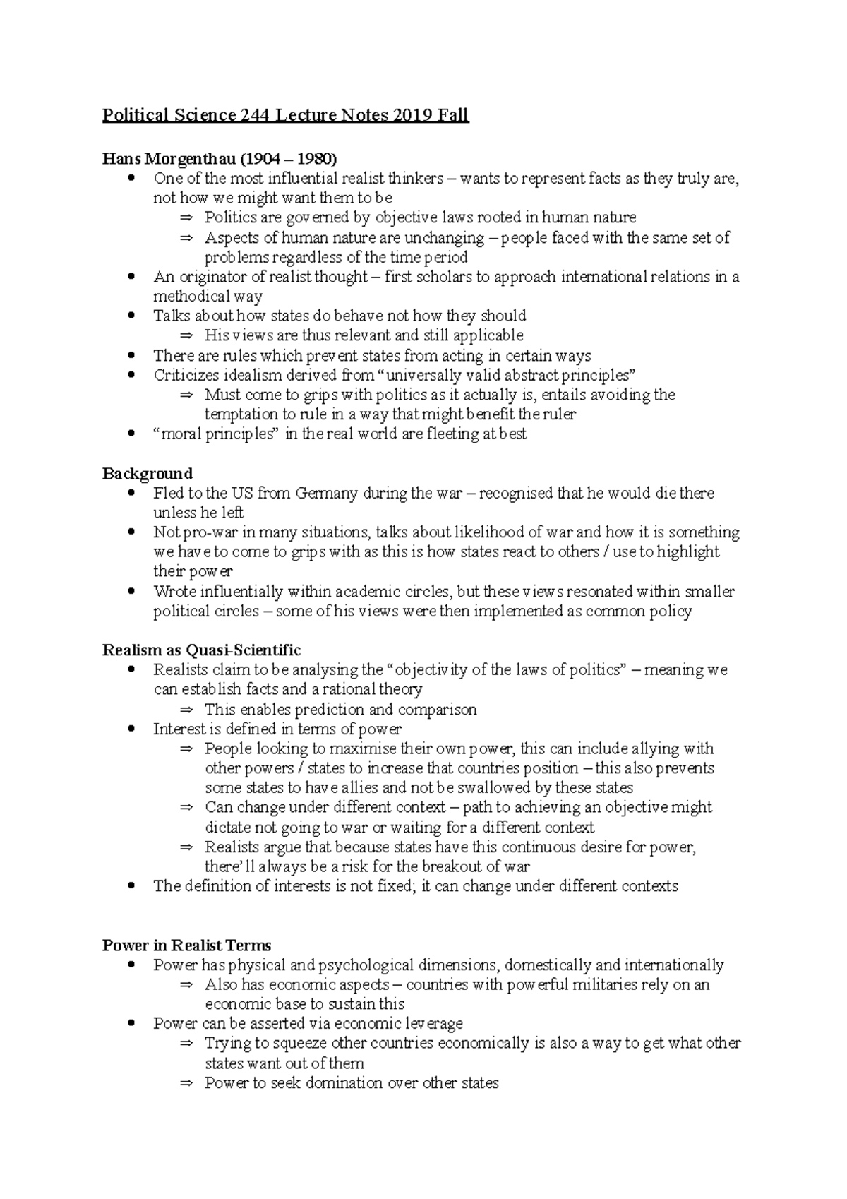Lecture Notes - taken with Daniel douek - Political Science 244 Lecture ...