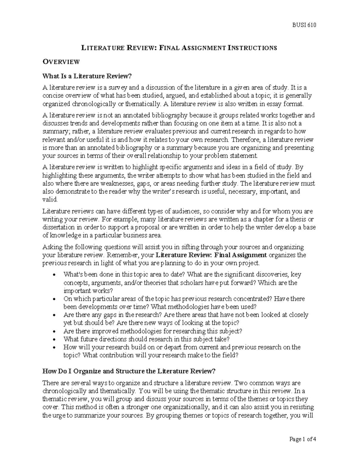 BUSI610 Lit Review Final Assignment Instructions - LITERATURE REVIEW ...