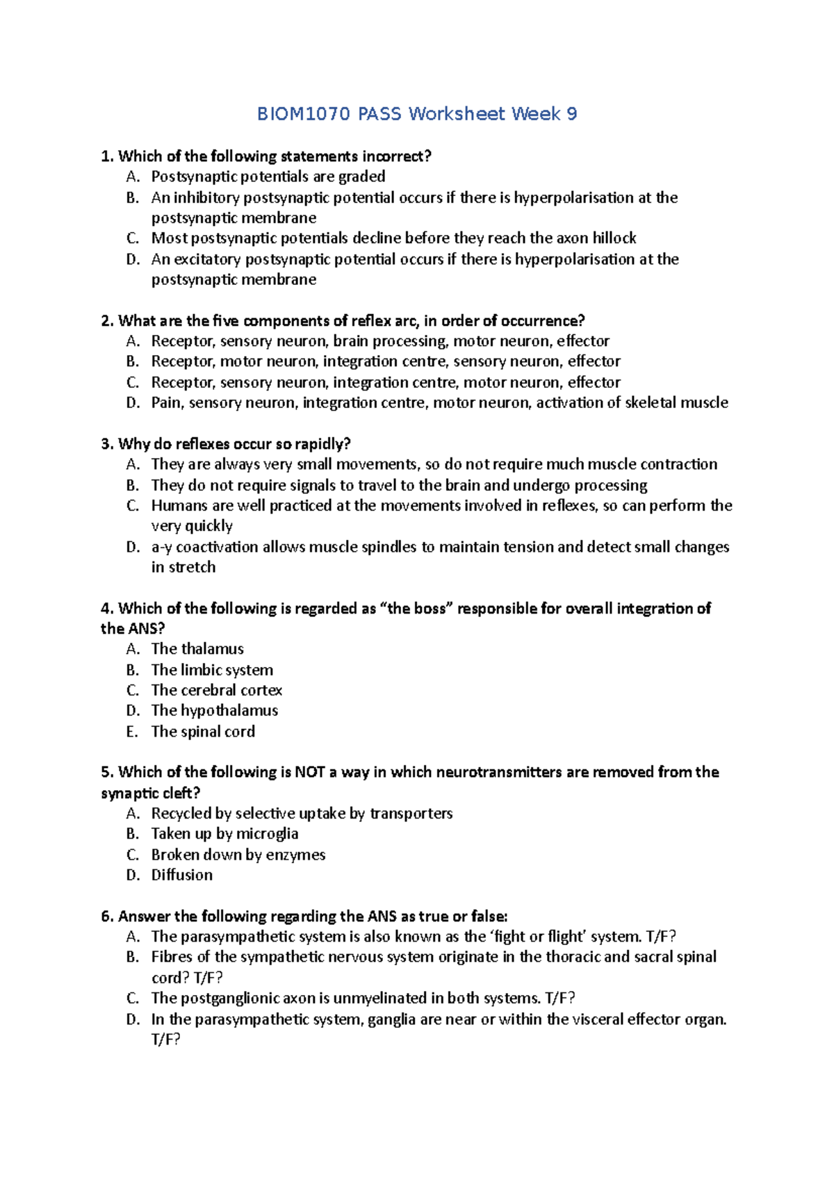 BIOM1070 PASS Week 9 Worksheet - BIOM1070 PASS Worksheet Week 9 Which ...