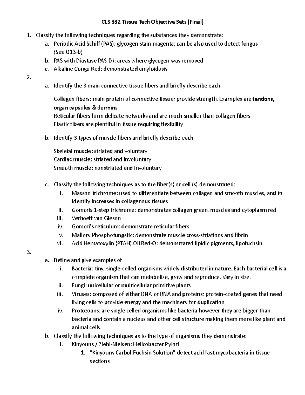 Tissue Tech Answered Learning Objective Sets - CLS 332 Tissue Tech ...