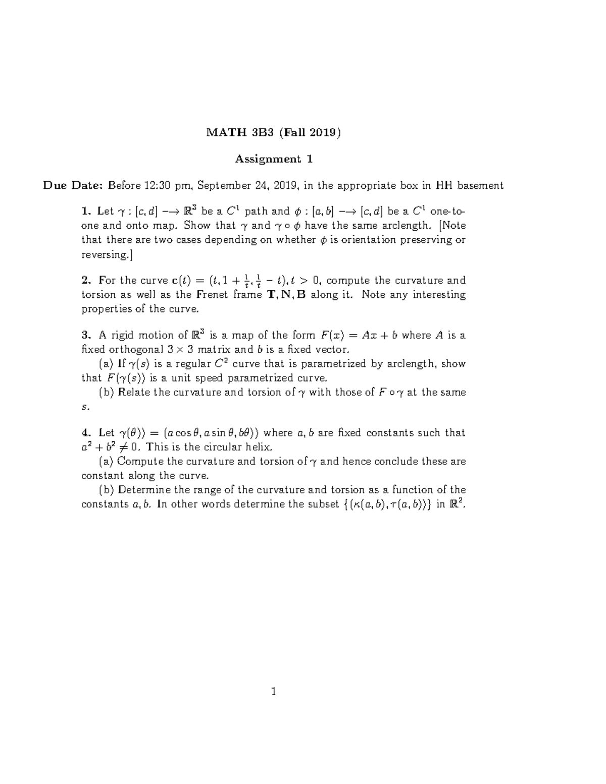 Assignment 1 - Homework 1 Questions - MATH 3B3 (Fall 2019) Assignment 1 ...