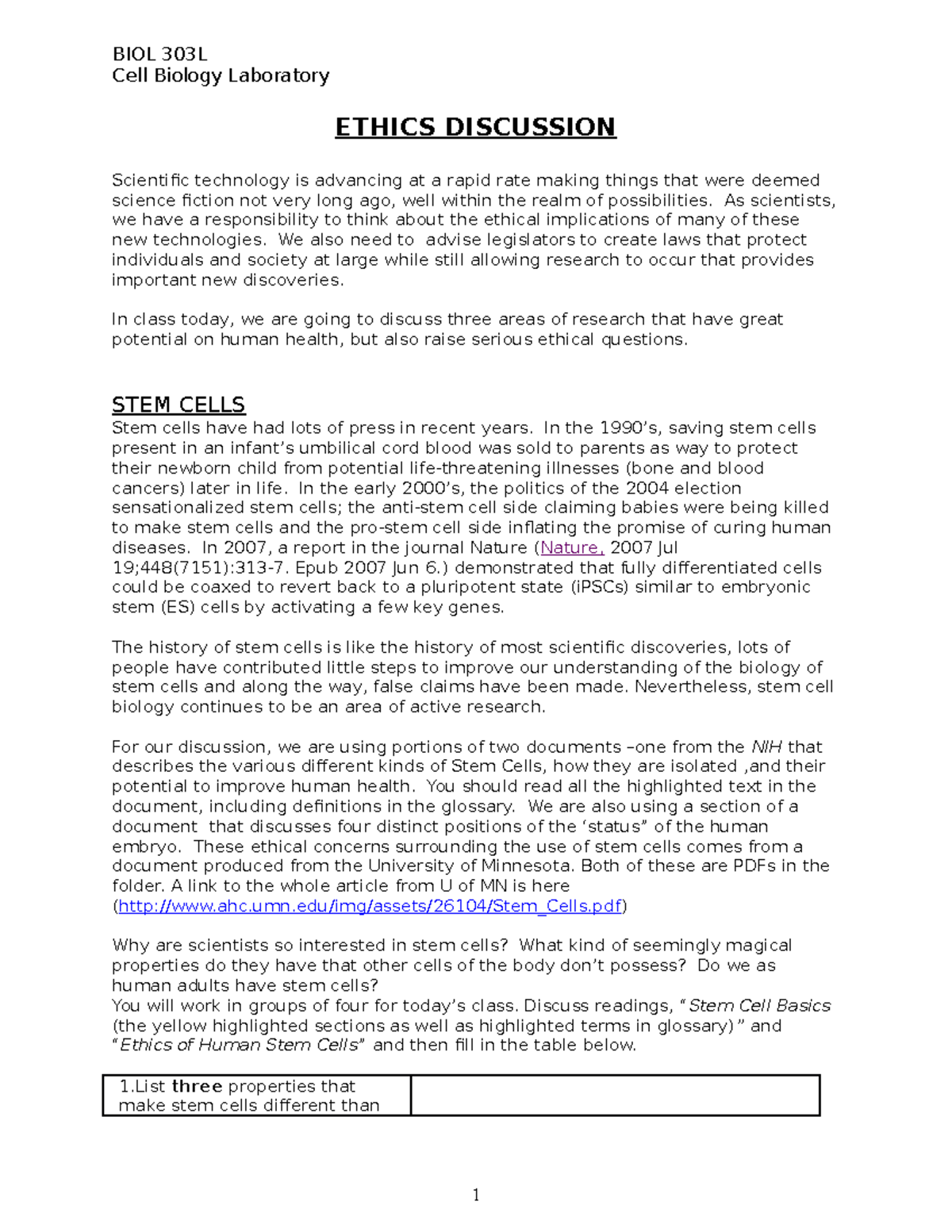 Ethics discussion, 2021 - Cell Biology Laboratory ETHICS DISCUSSION ...