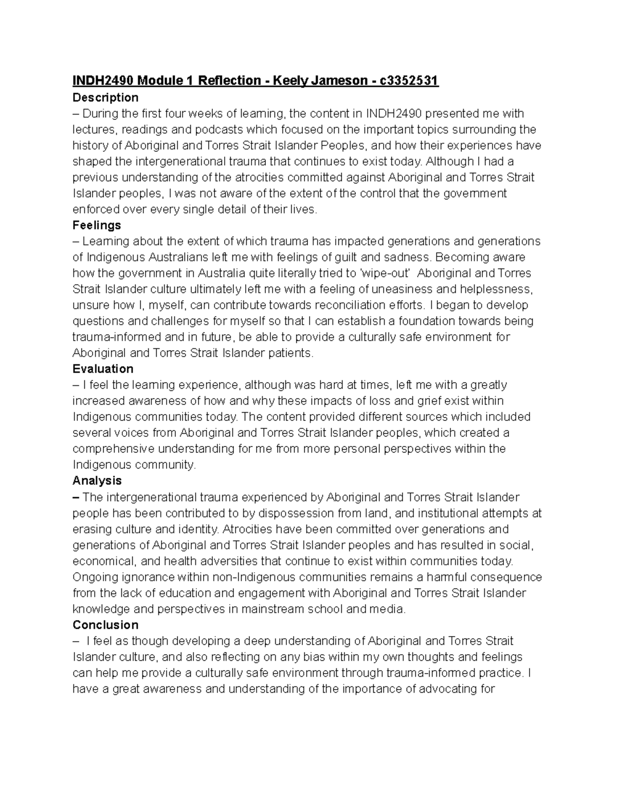 INDH2490 Module 1 Reflection - INDH2490 Module 1 Reflection - Keely ...