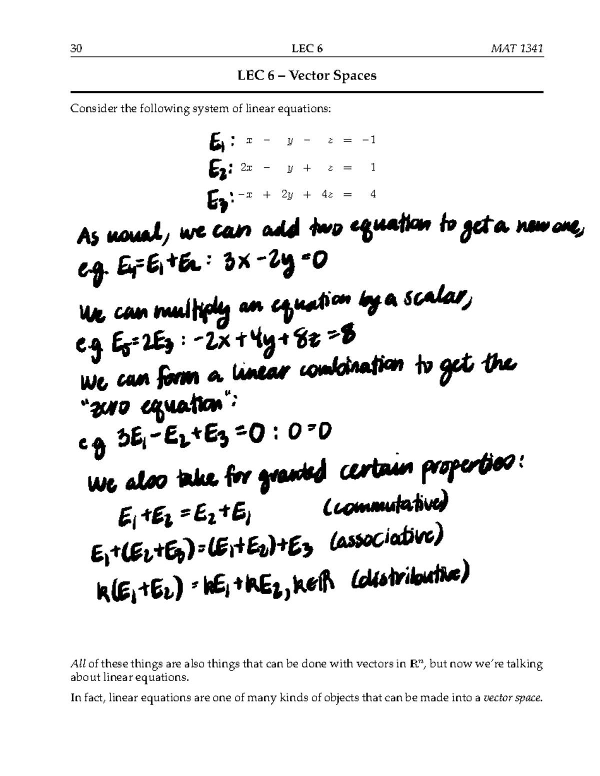 MAT 1341 Lecture 6 Filled - 30 LEC 6 MAT 1341 LEC 6 – Vector Spaces Consider the following ...