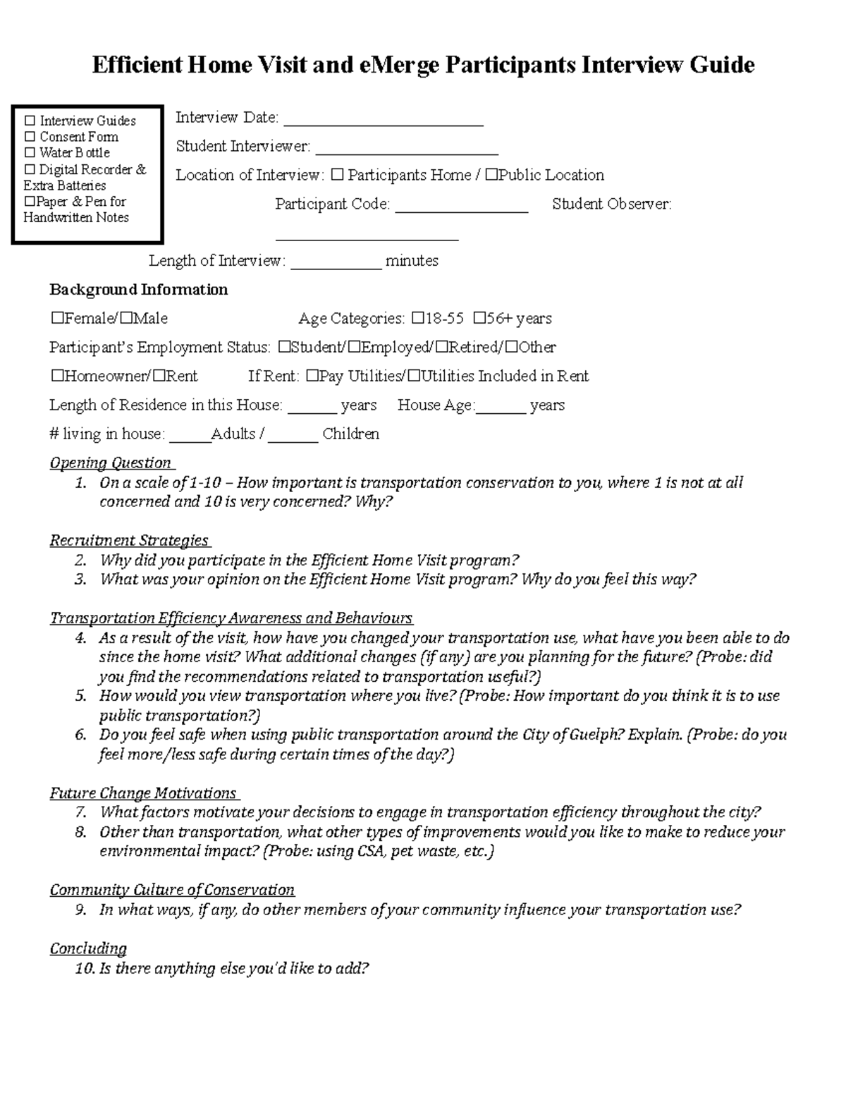 Interview guides - Efficient Home Visit and eMerge Participants ...