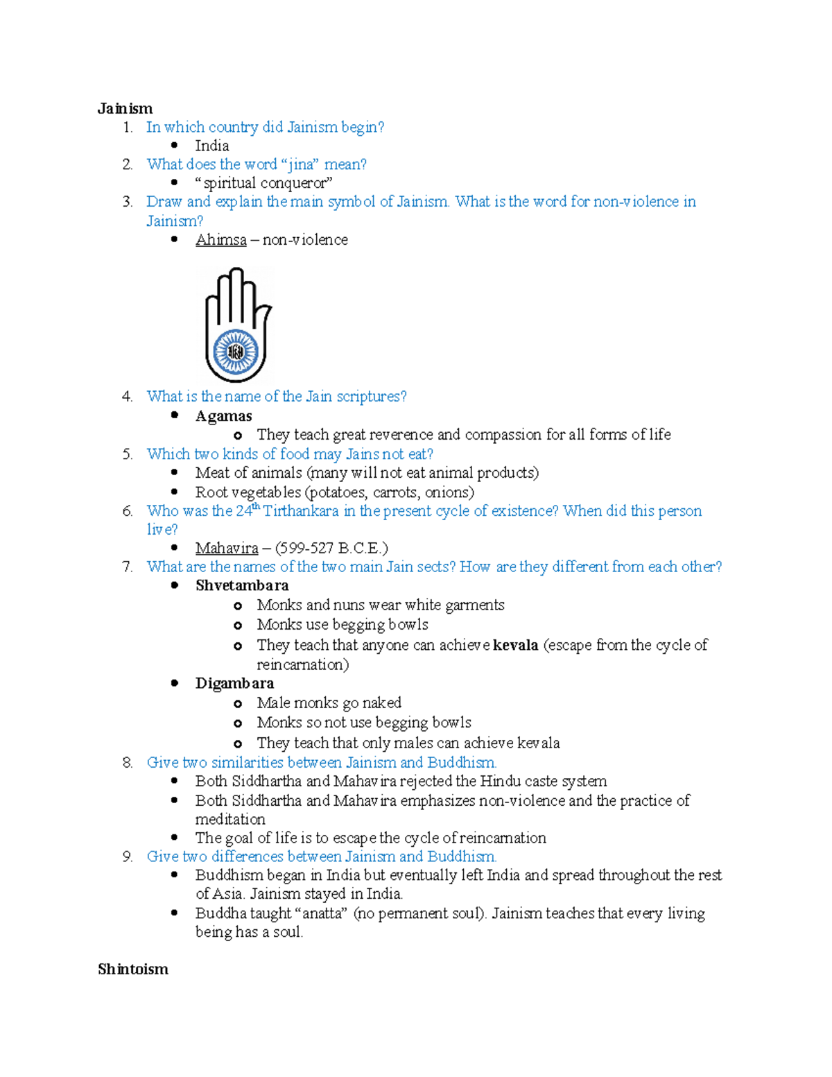 World Religions Study Guide EXAM 2 - Jainism 1. In which country did ...