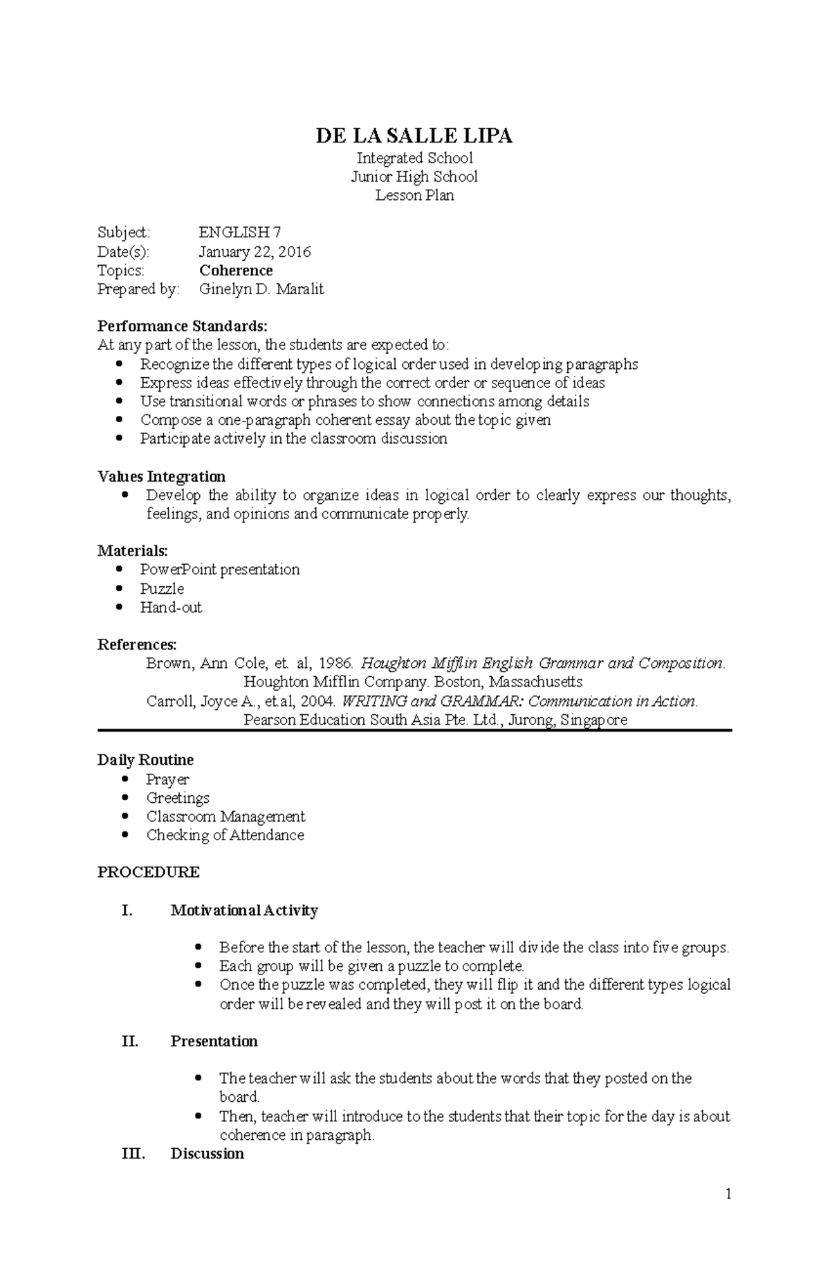 LP-Coherence - Coherence - DE LA SALLE LIPA Integrated School Junior ...