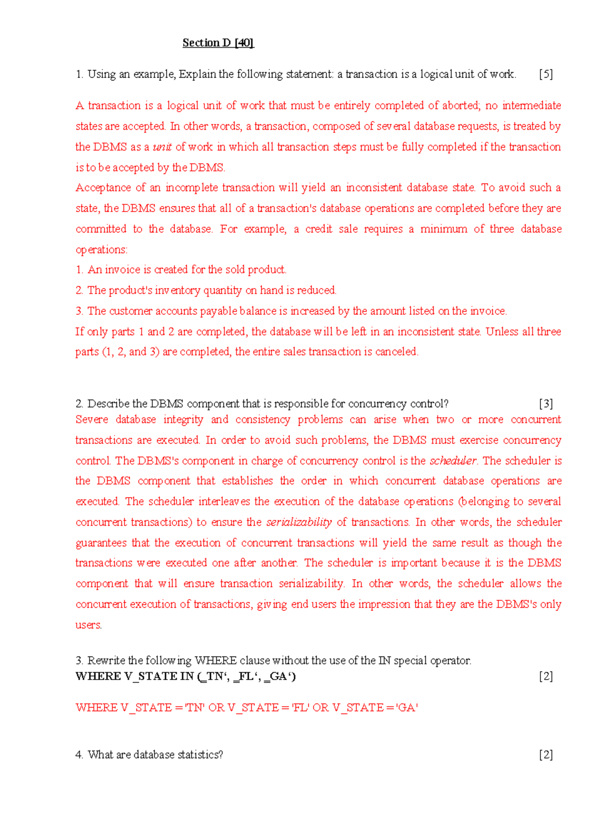 Re-exam revision Section D - E - Section D [40] 1. Using an example ...