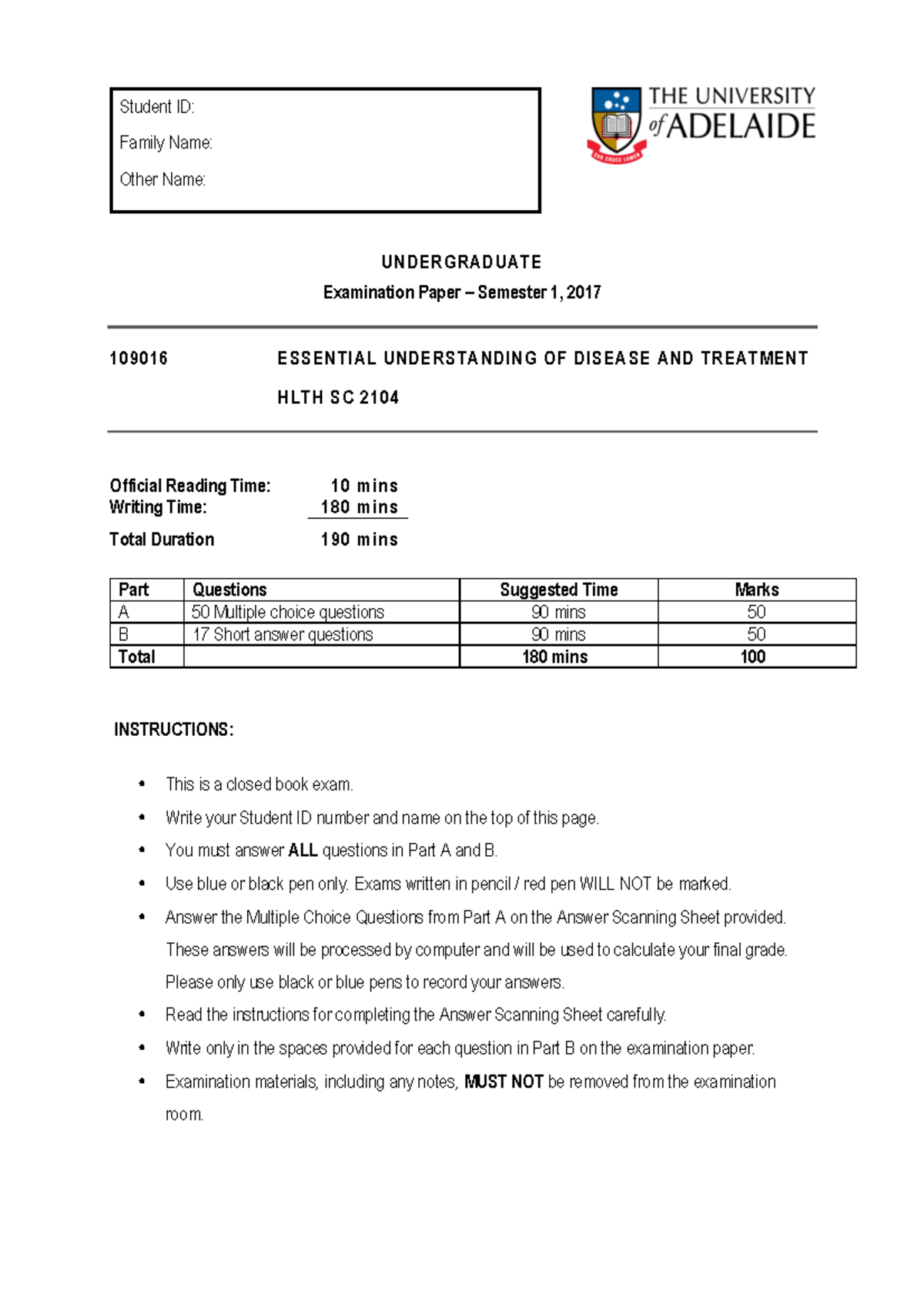 2017 Exam model answers - UNDERGRADUATE Examination Paper – Semester 1 ...