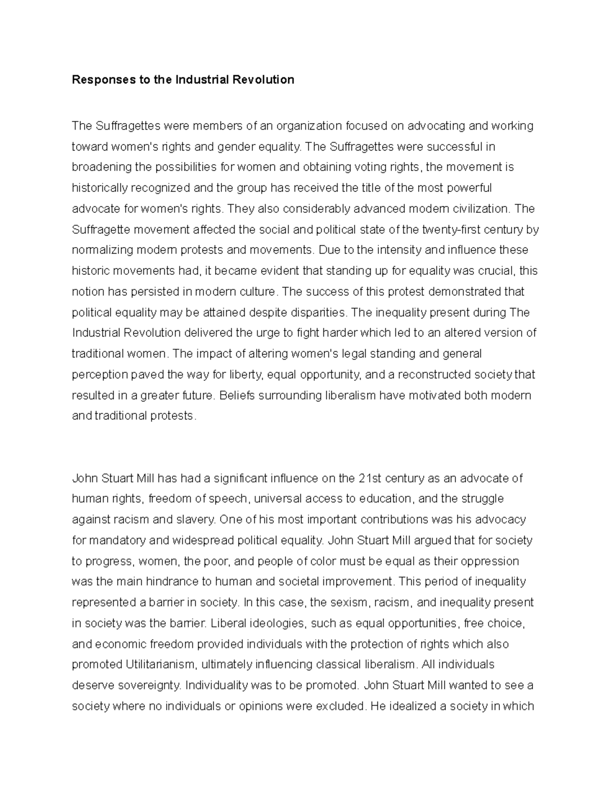 Responses to the Industrial Revolution - The Suffragettes were ...