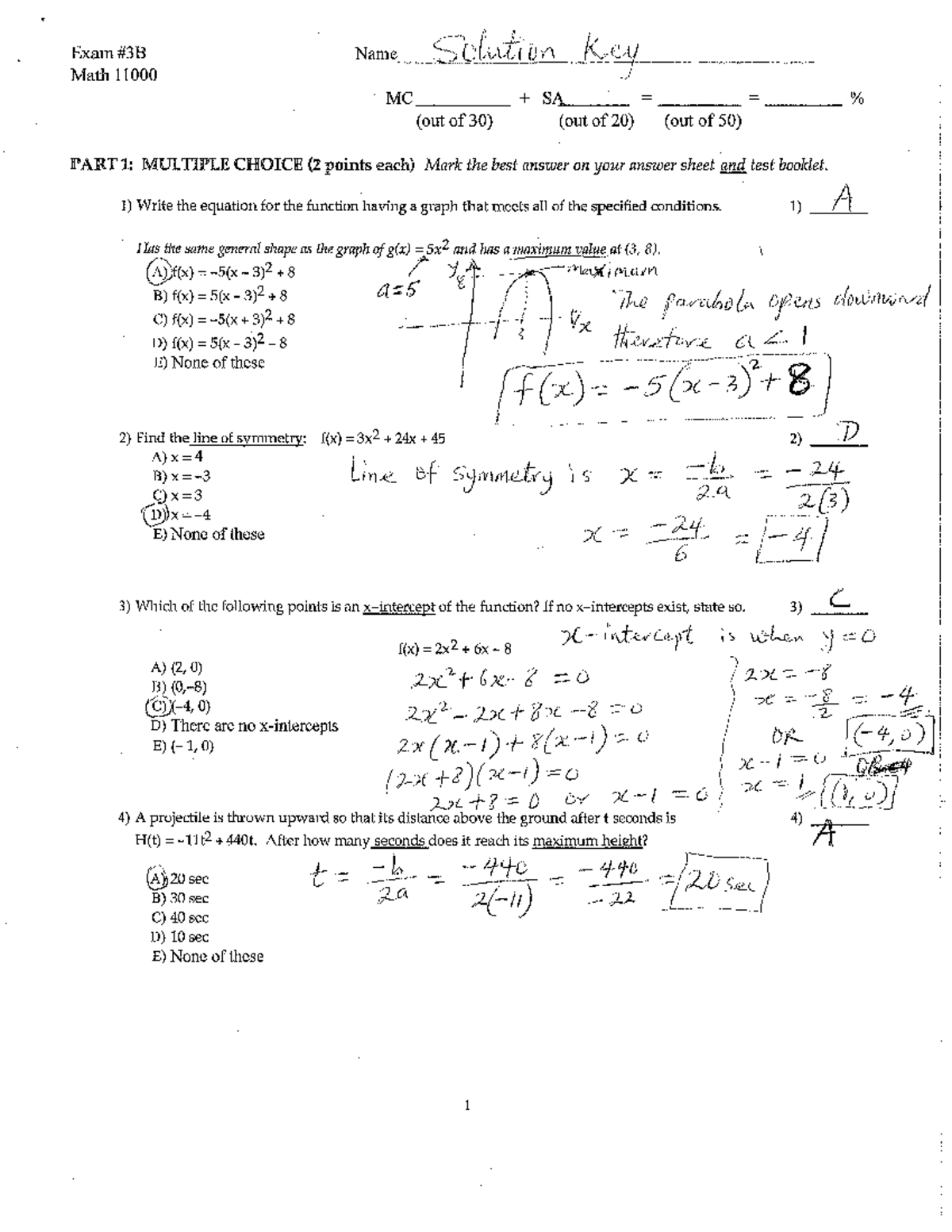 Exam #3B - Exam solutions exact as the actual exam - MATH11000 - Studocu