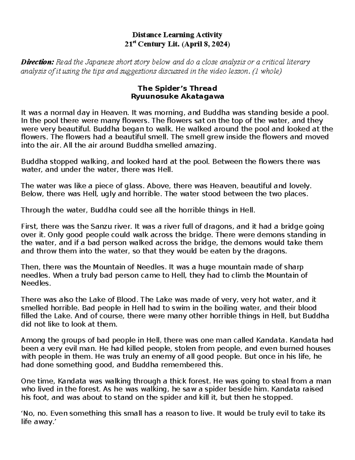 21st-Century-Lit - DL for students - Distance Learning Activity 21 st ...