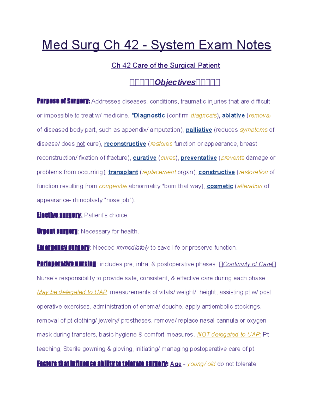 Medical Surg Ch 42 - Med Surg Ch 42 - System Exam Notes Ch 42 Care of ...