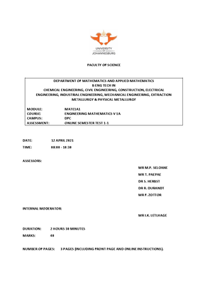 UJ - University of Johannesburg - Studocu