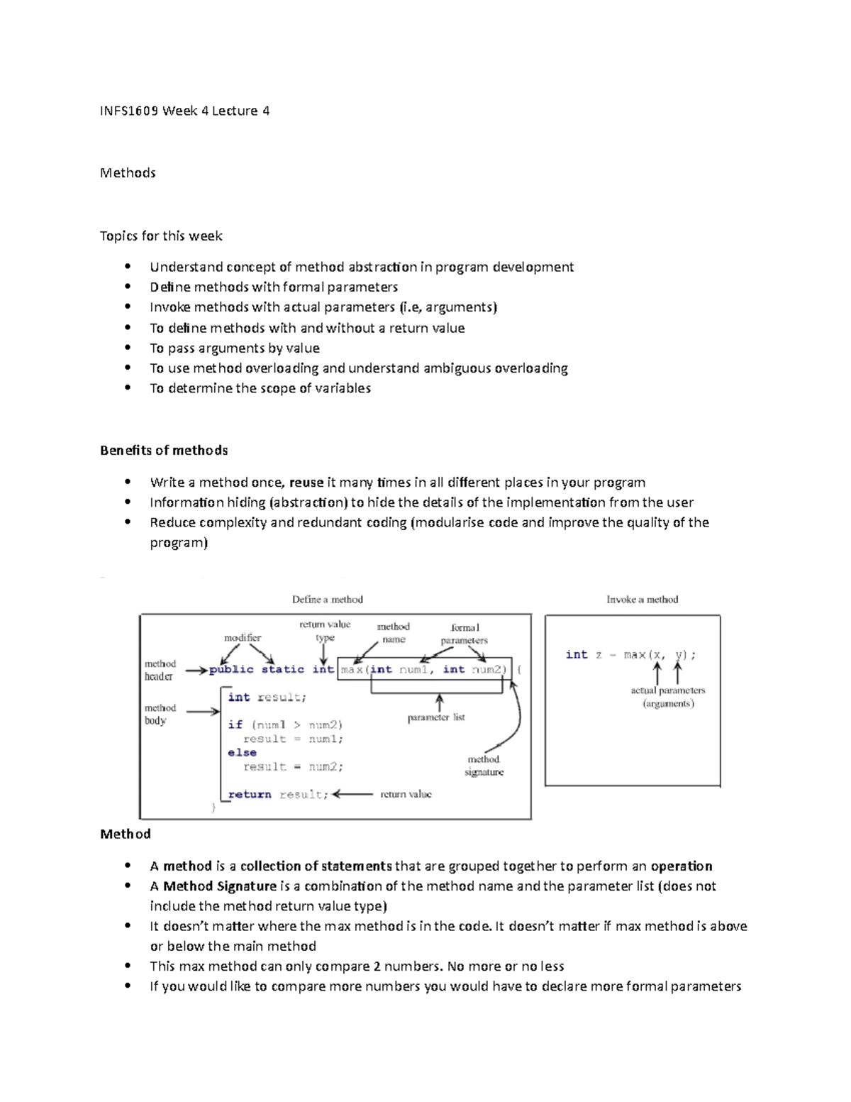 INFS1609 Week 4 Lecture - INFS1609 Week 4 Lecture 4 Methods Topics for this week Understand ...