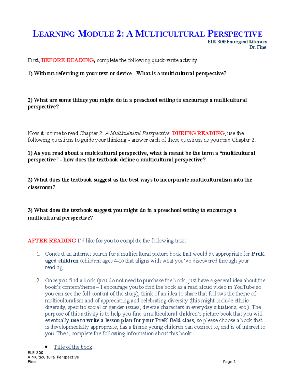 Learning Module 2 Reading Guide Multicultural Perspective Ch. 2 ...