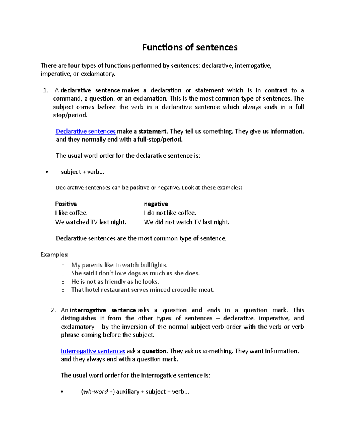 Types of Sentences - This is a lecture notes of Morphosyntax subject ...