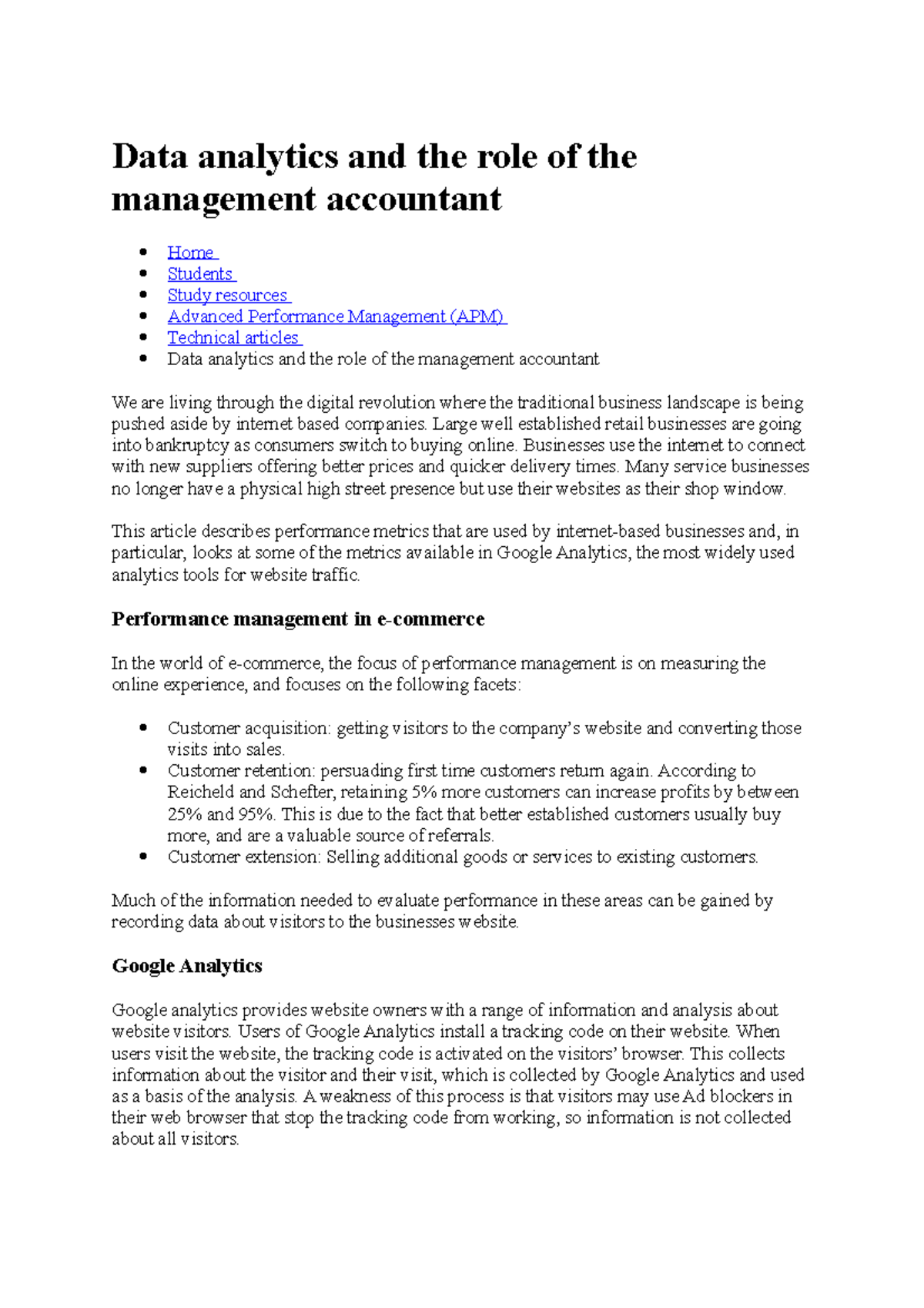 Data analytics and the role of the management accountant - Large well ...