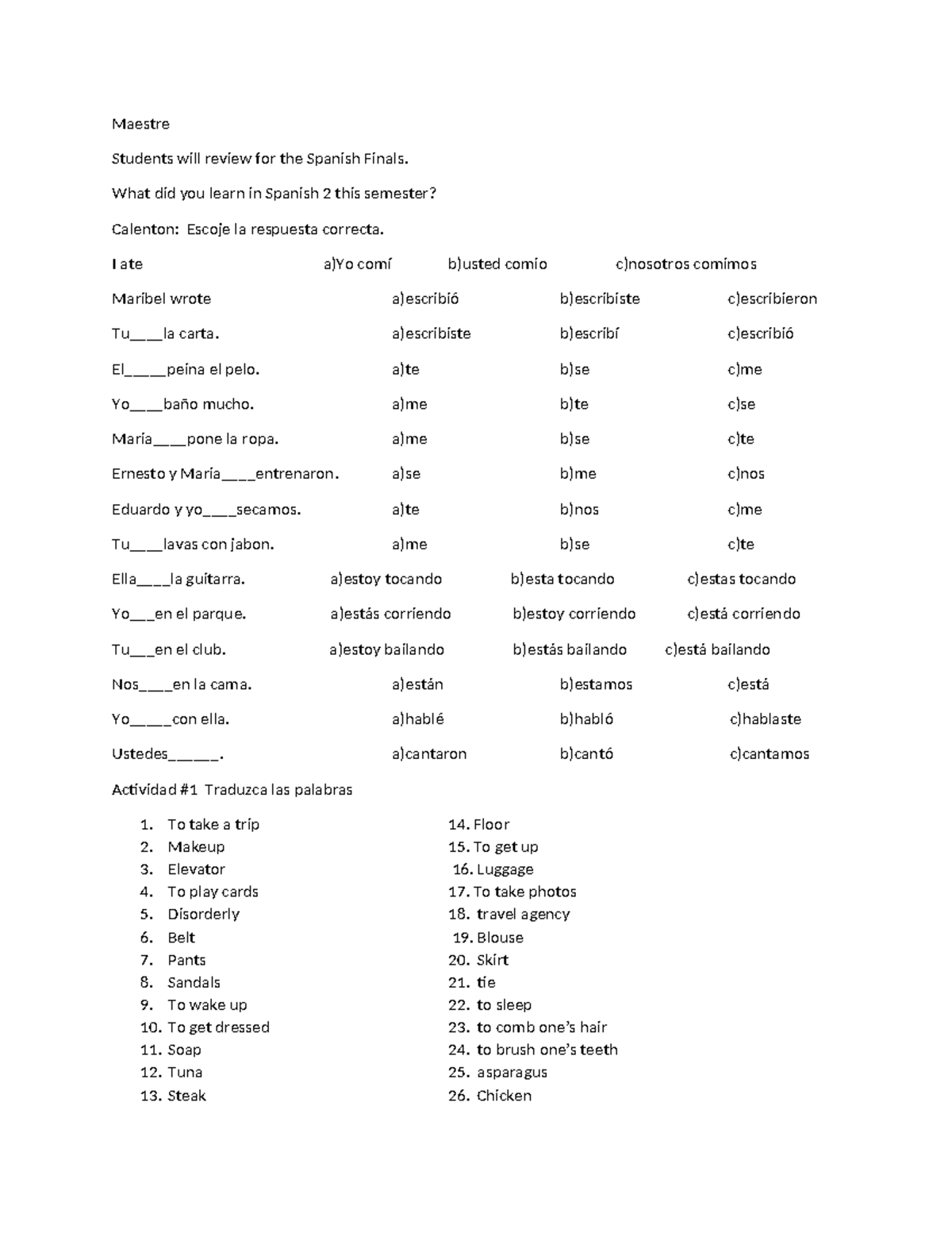 Study Guide Part 1 - I dont know - Maestre Students will review for the ...