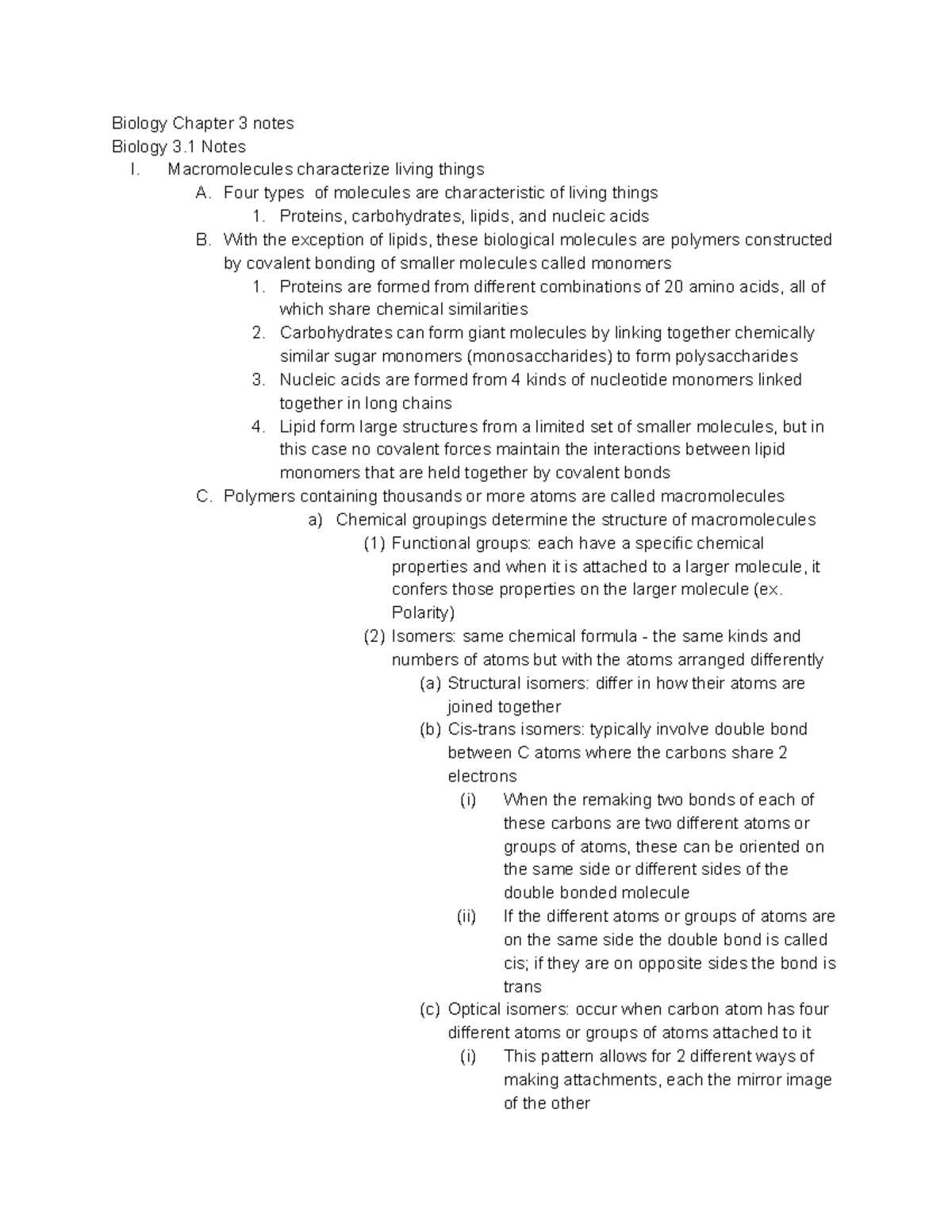 Bio Ch 3 notes - Professor McGreevy - Biology Chapter 3 notes Biology 3 ...