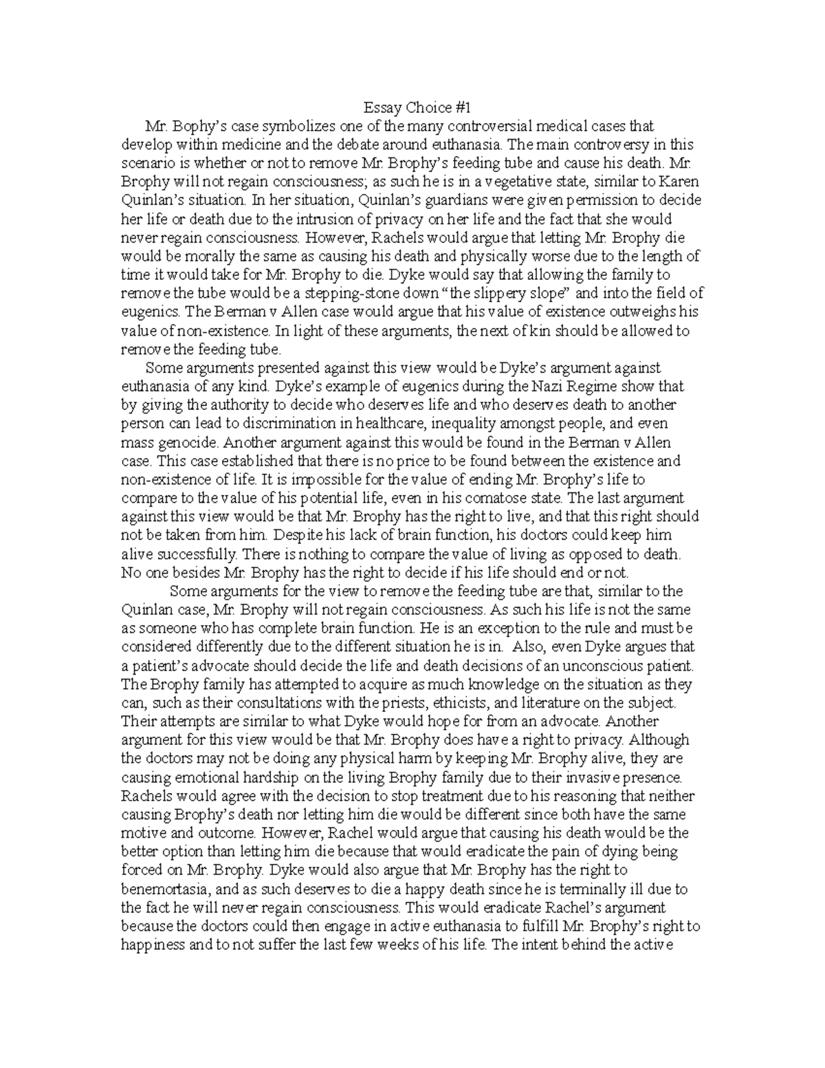 Essay Choice midterm - Essay Choice # Mr. Bophy’s case symbolizes one ...