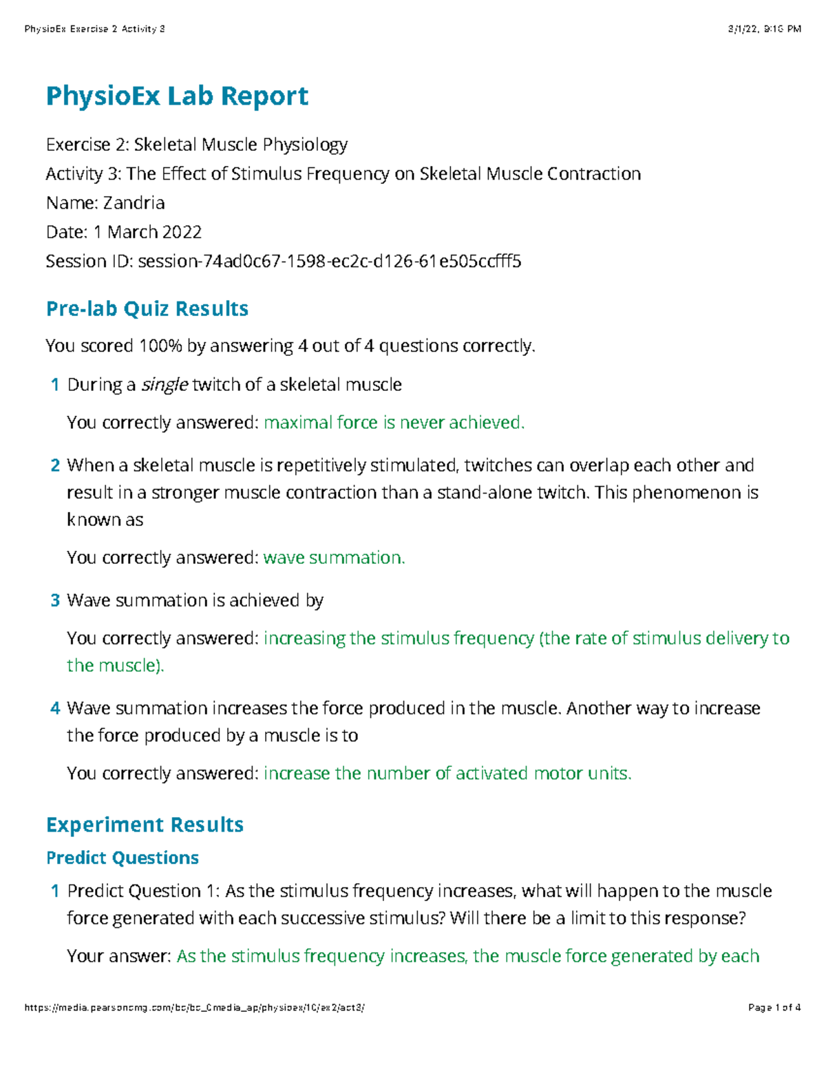 Physio Ex Exercise 2 Activity 3 - PhysioEx Lab Report Exercise 2: Skeletal Muscle Physiology ...
