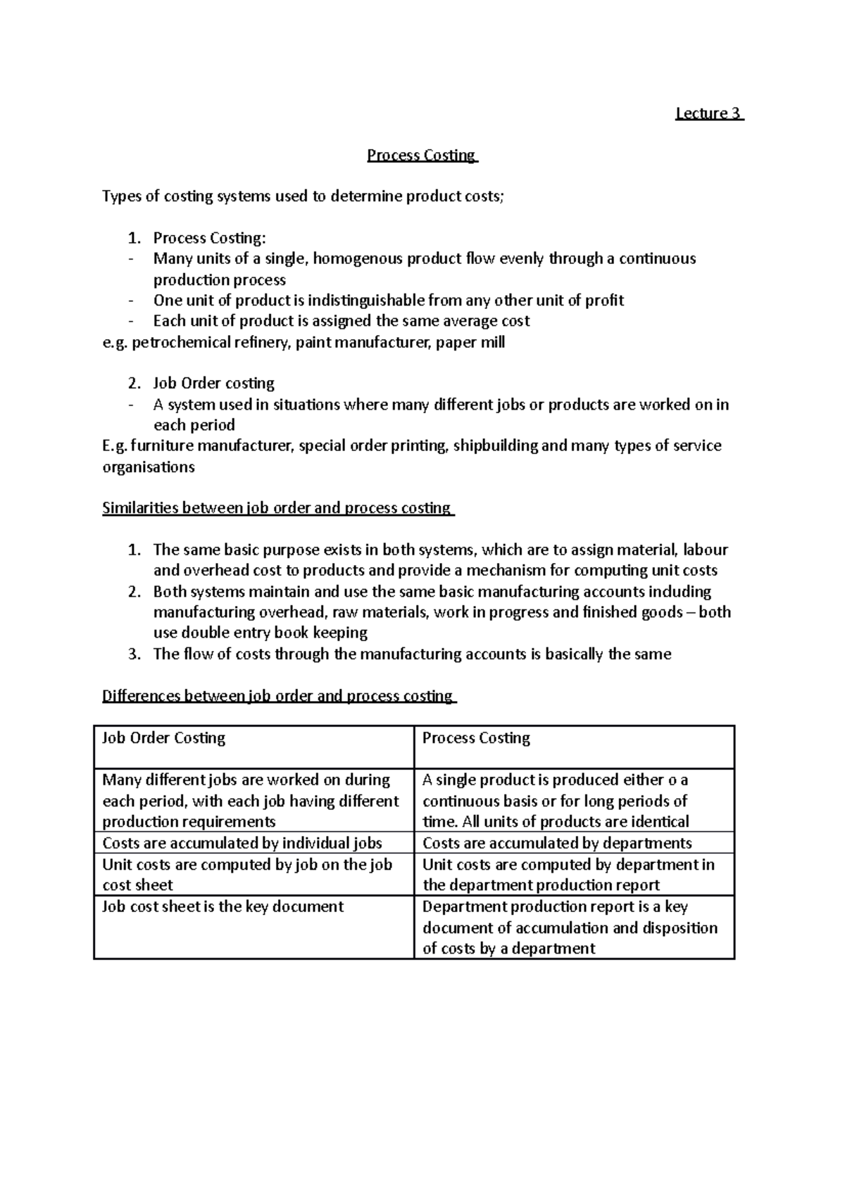 Process Costing - Lecture 3 Process Costing Types of costing systems ...