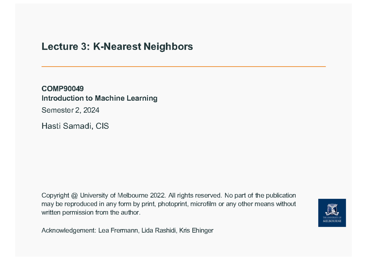 3-knn - lecture slide - Lecture 3: K-Nearest Neighbors COMP Introduction to Machine Learning ...