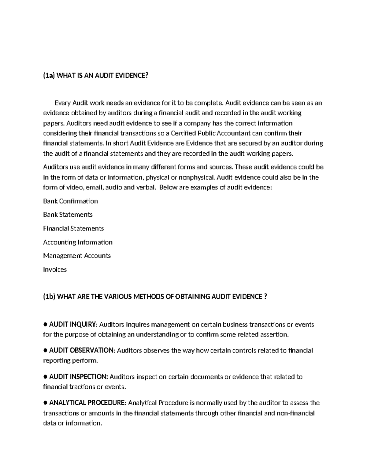 Auditing II - (1a) WHAT IS AN AUDIT EVIDENCE? Every Audit work needs an ...