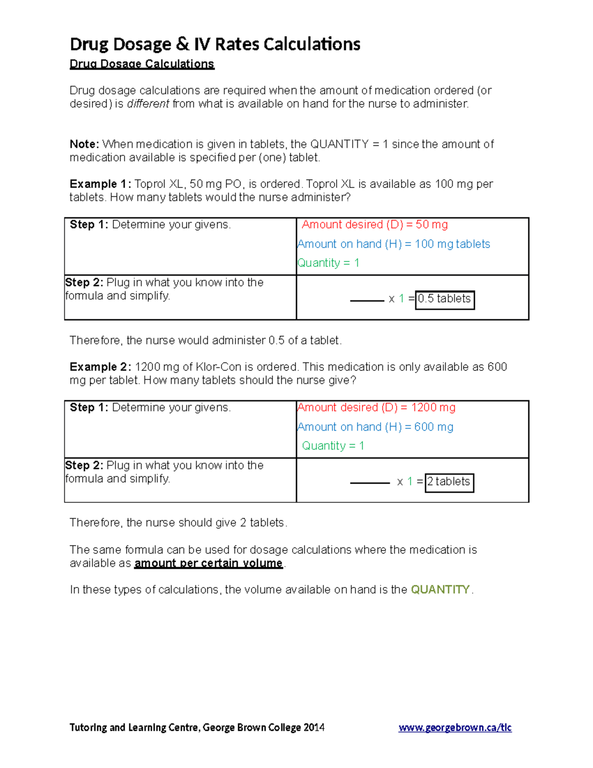 IV rates dosage calculations (Lecture in Pharmacology) - Tutoring and ...