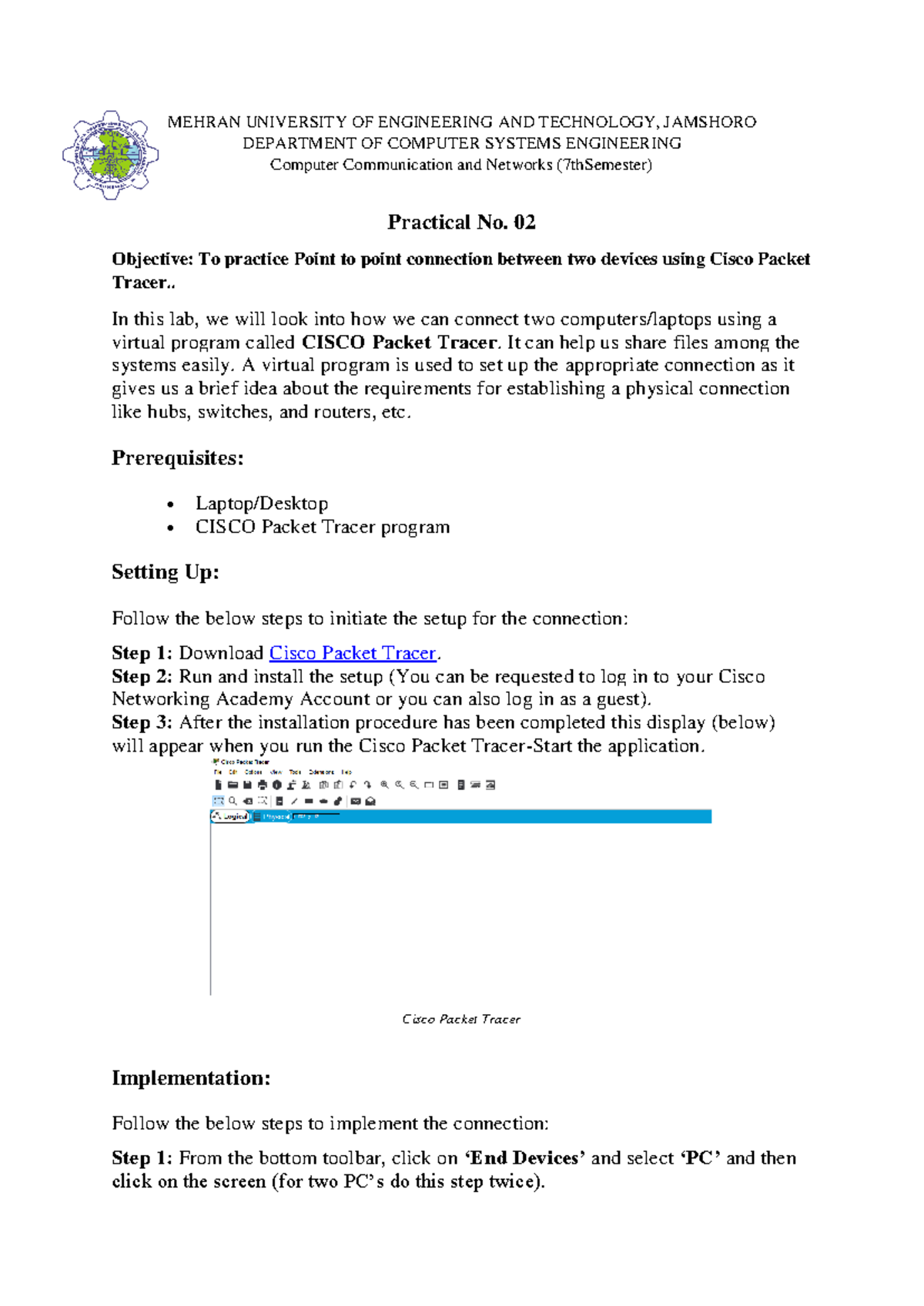 Lab 02 - Lab Manual Solved - MEHRAN UNIVERSITY OF ENGINEERING AND TECHNOLOGY, JAMSHORO ...