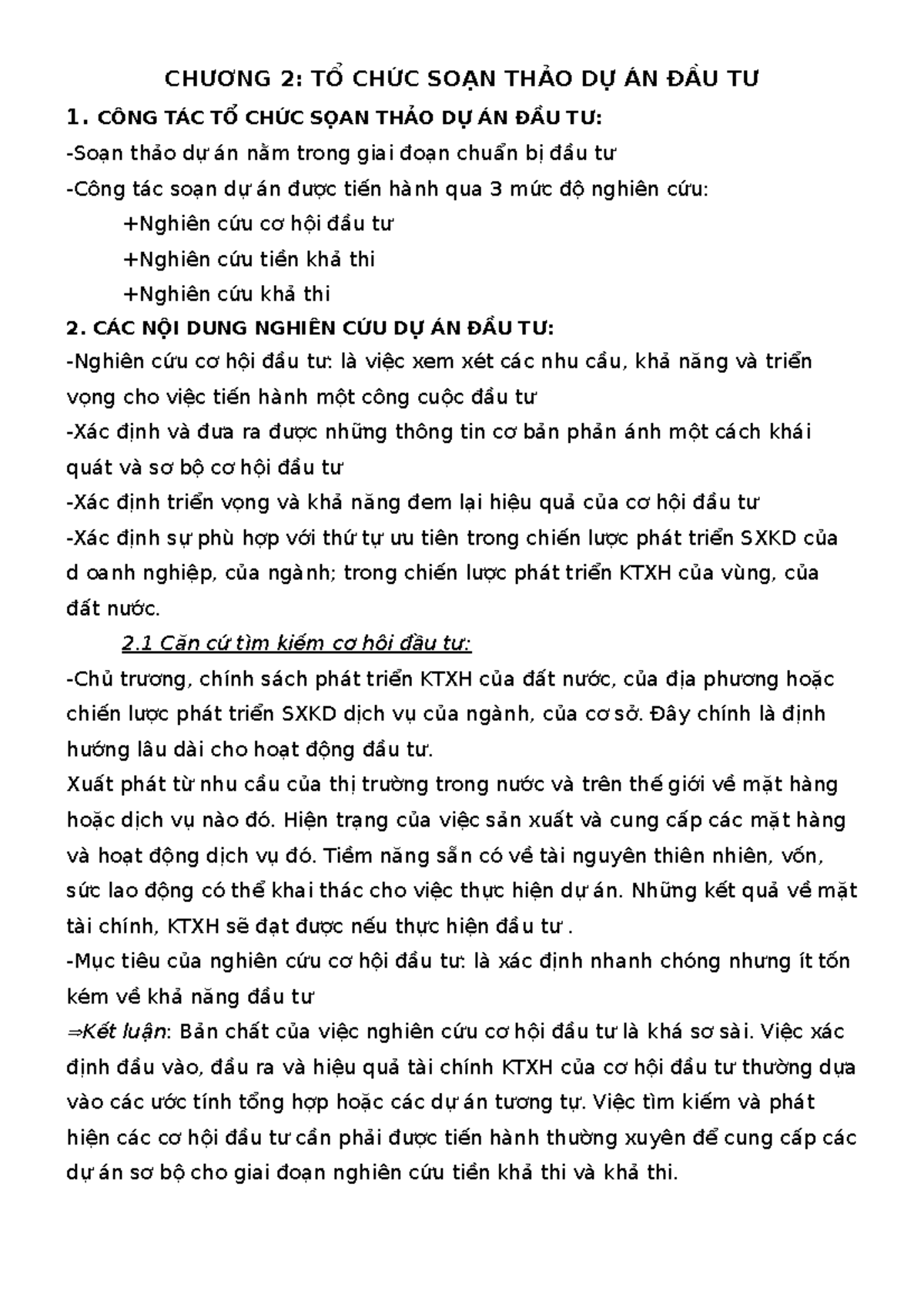 TLTĐ-ĐTDA/ thiết lập - CHƯƠNG 2: TỔ CHỨC SOẠN THẢO DỰ ÁN ĐẦU TƯ 1. CÔNG ...