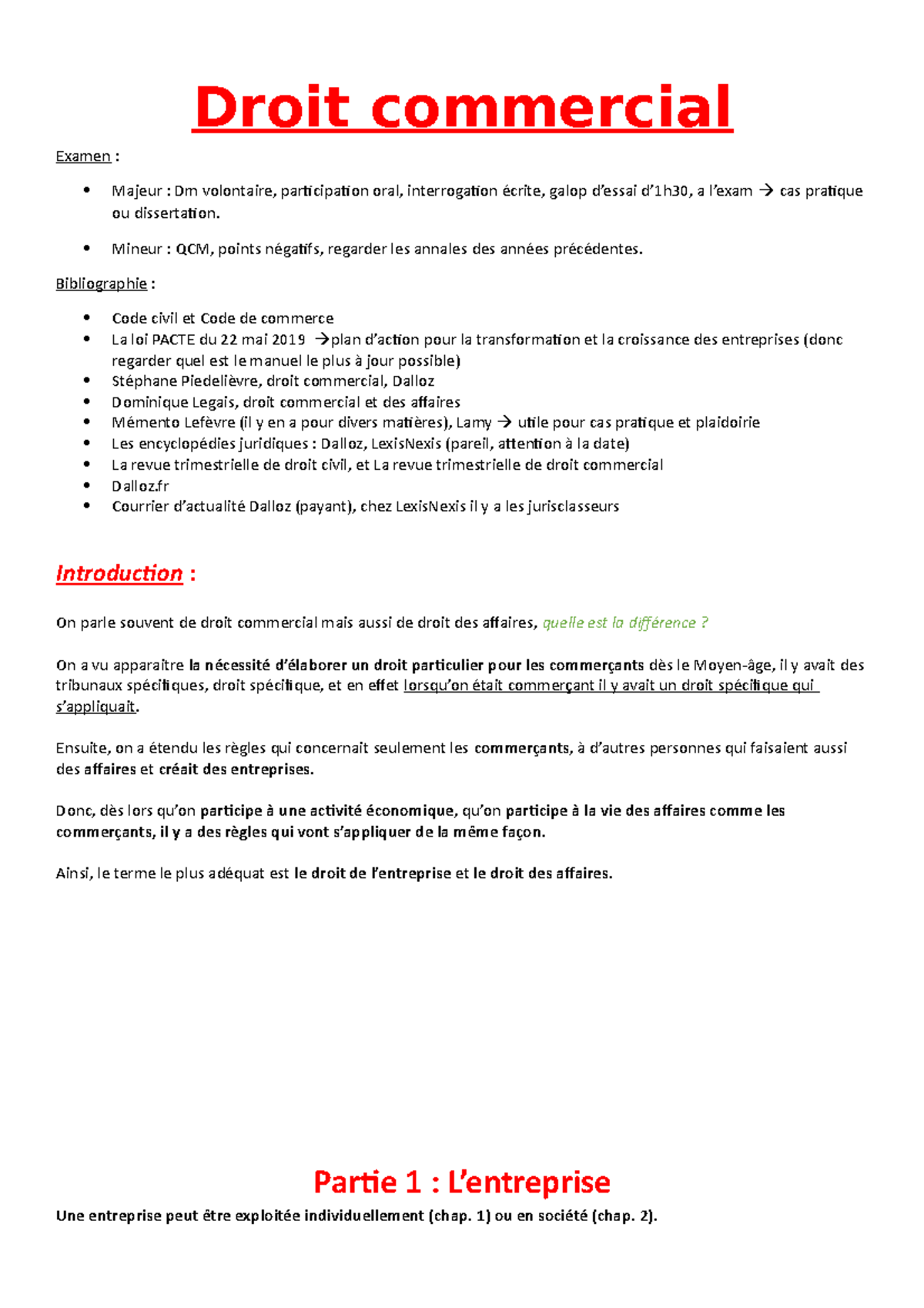 cours de droit commercial - Droit commercial Examen : Majeur : Dm ...