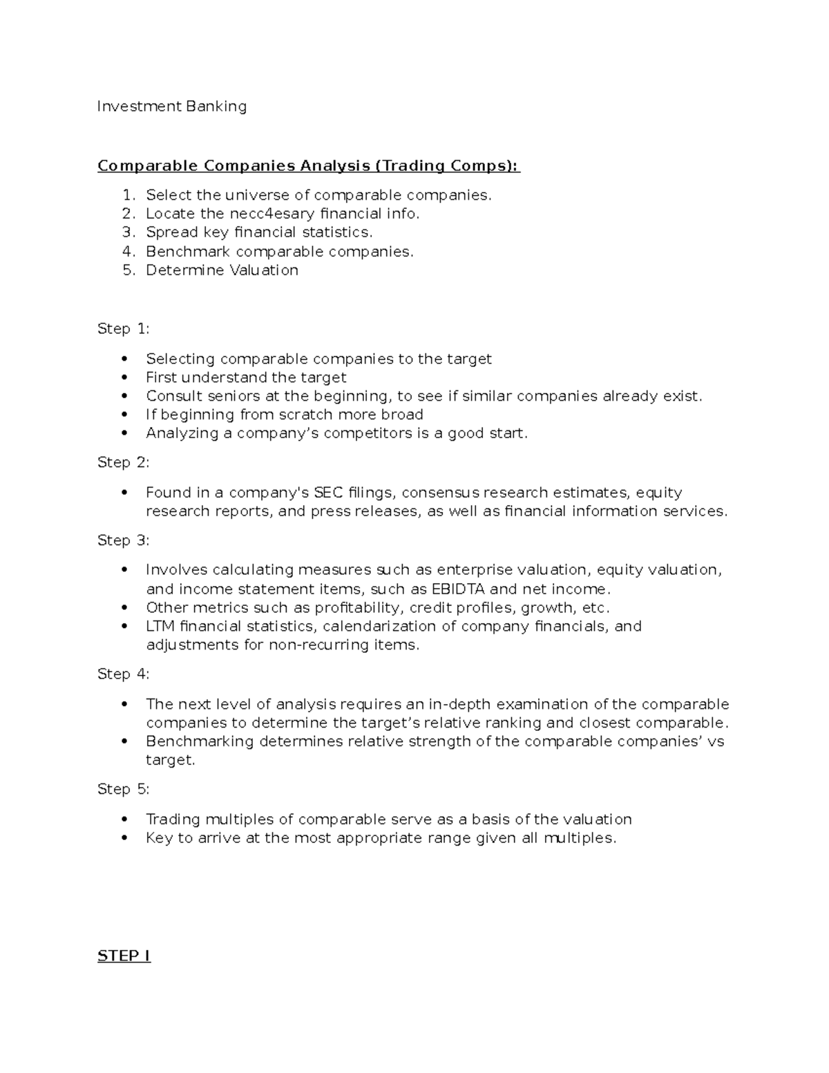 Investment Banking Notes - Investment Banking Comparable Companies ...