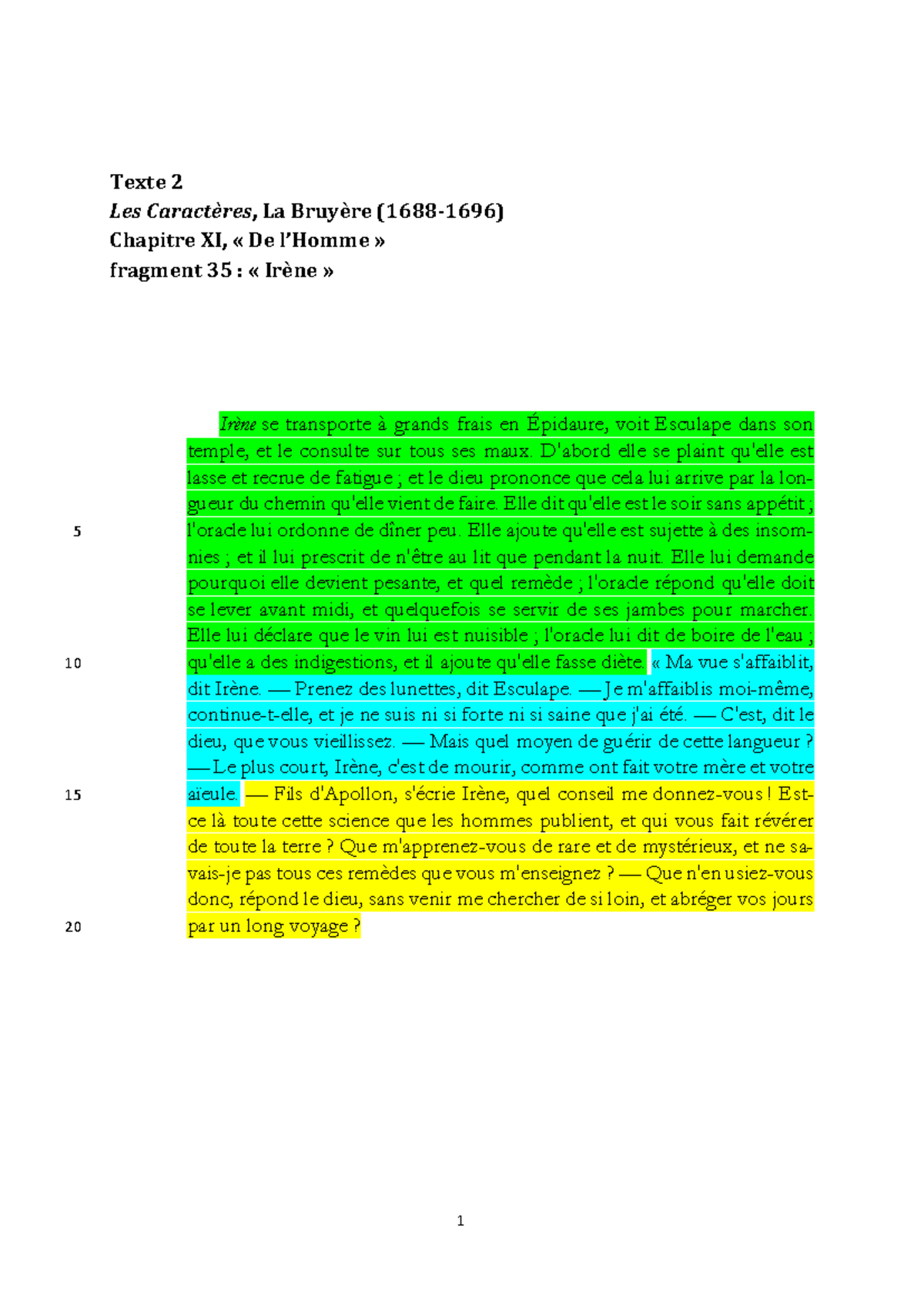 Irène, texte et analyse - Texte 2 Les Caractères, La Bruyère (1688-1696 ...