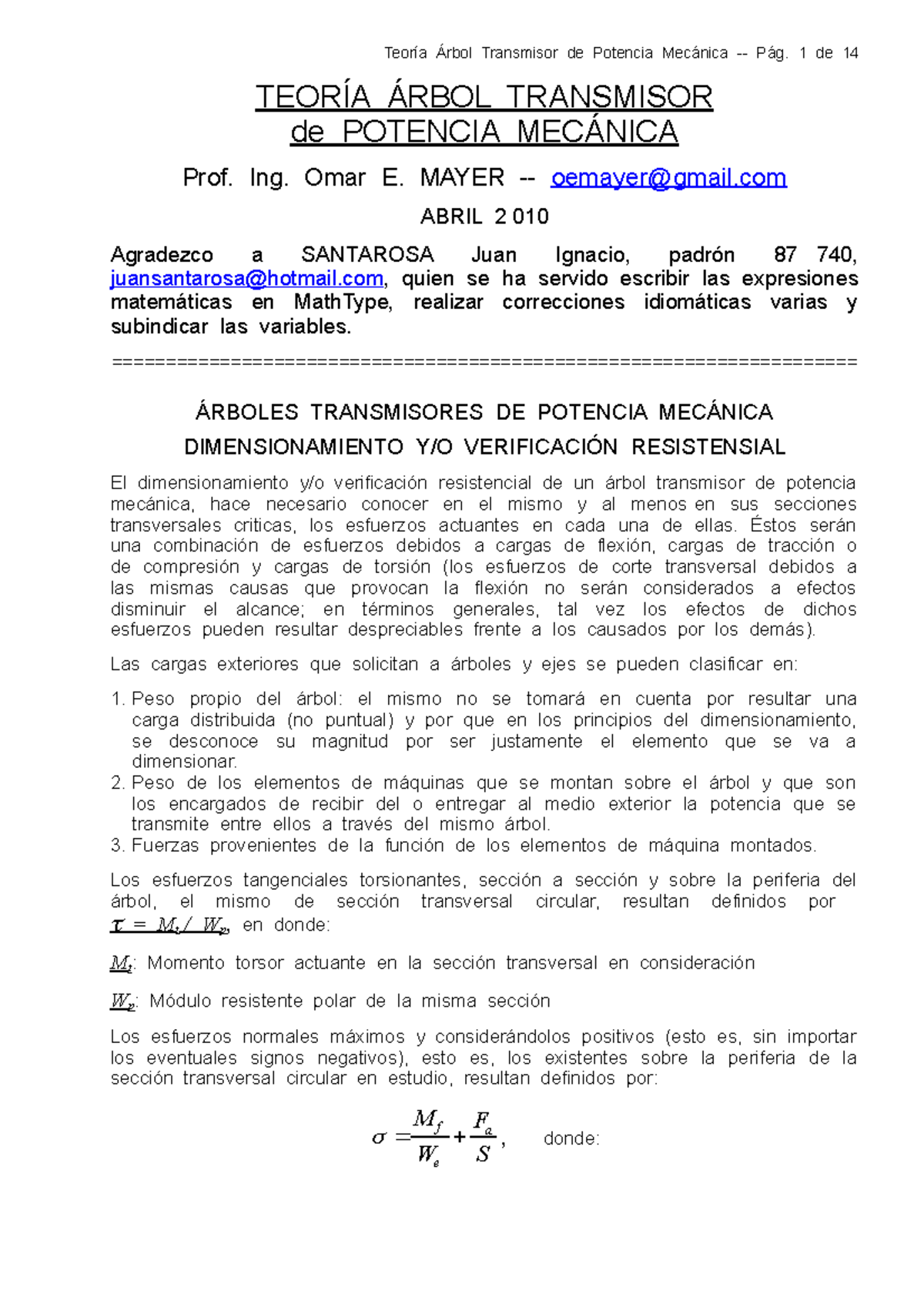 1 Teorico Arbol Transmisor de Potencia Mecanica - TEORÍA ÁRBOL ...