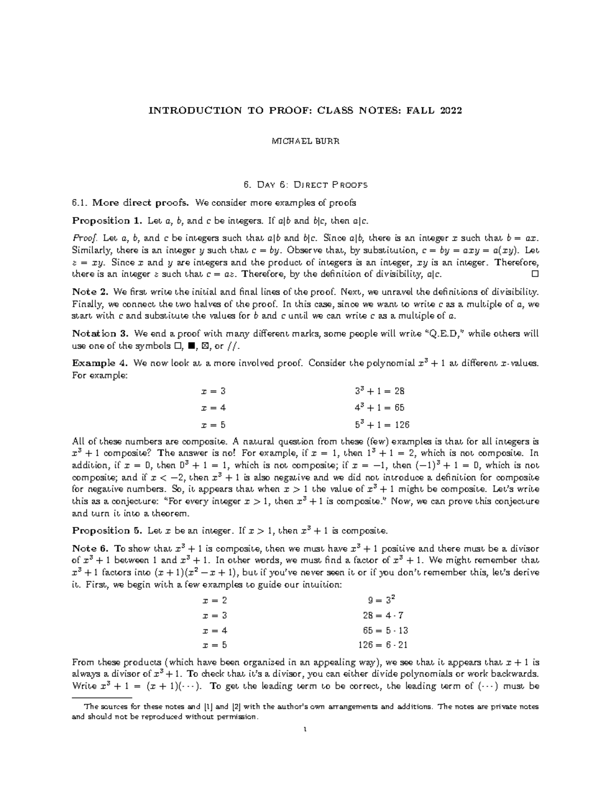 Class Notes Day 6 - INTRODUCTION TO PROOF: CLASS NOTES: FALL 2022 ...